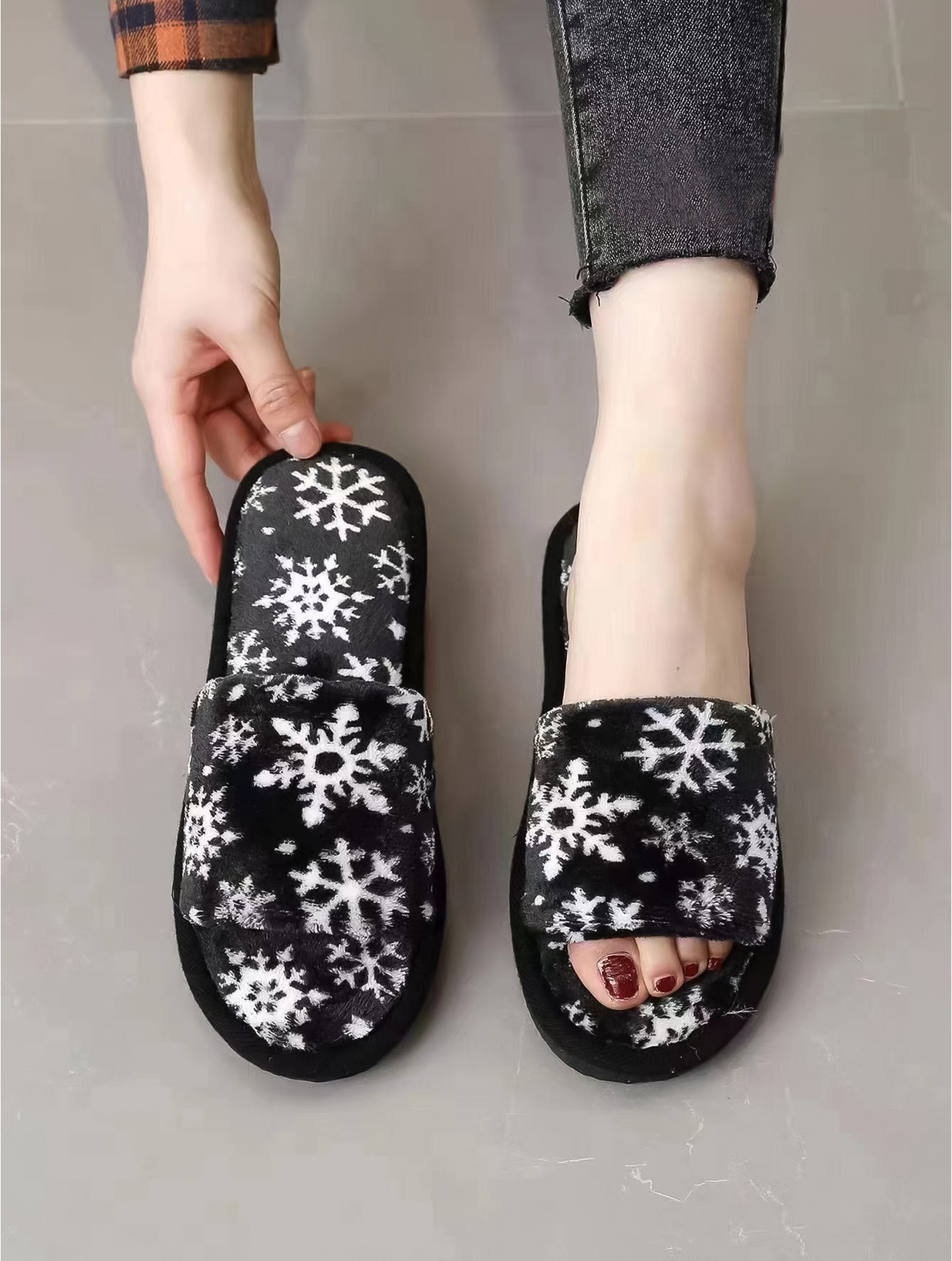 Soft Plush Open-Toe Fuzzy Indoor Slippers-6Pairs