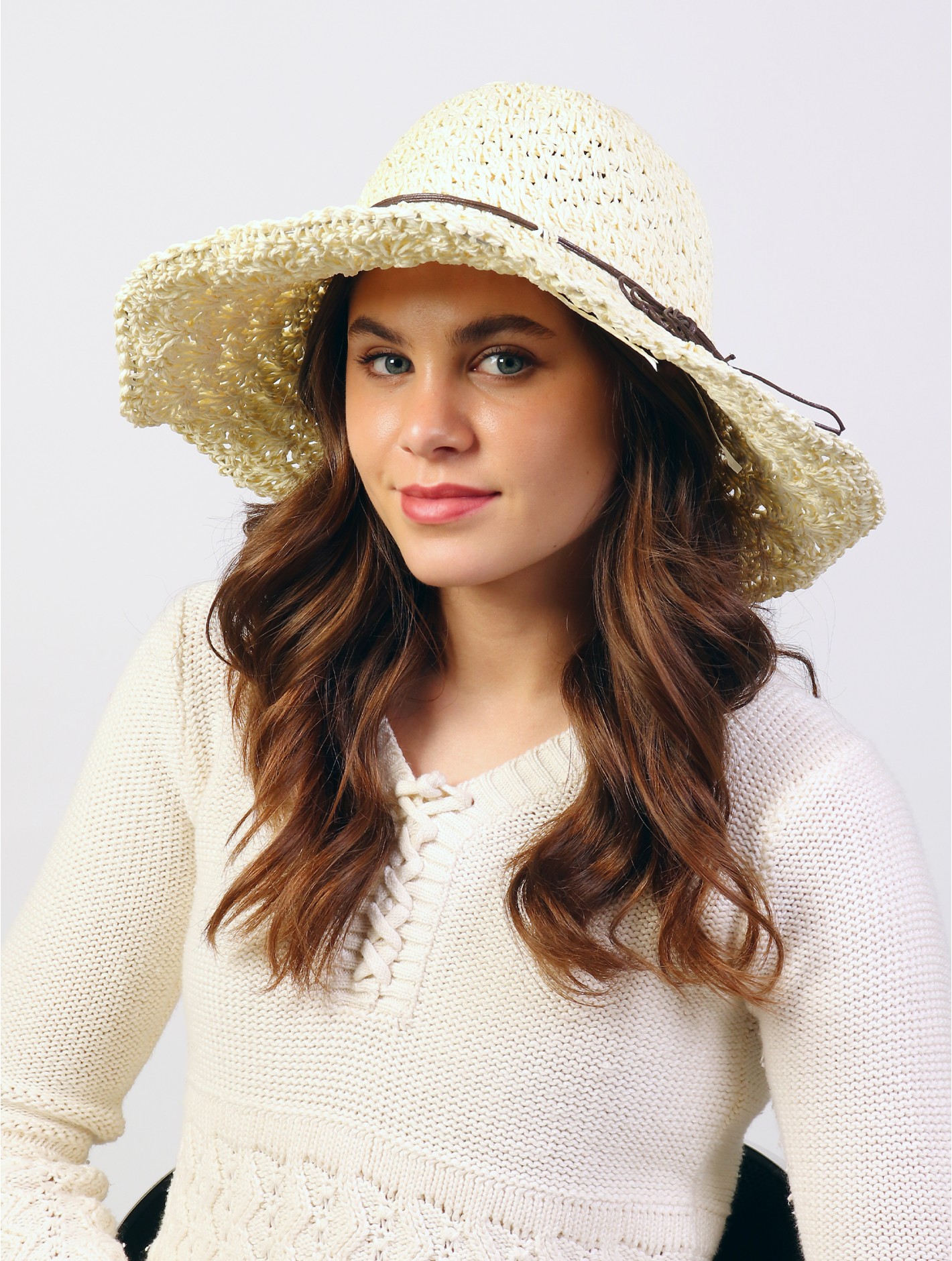 Foldable Summer Straw Hat W/ String Bow