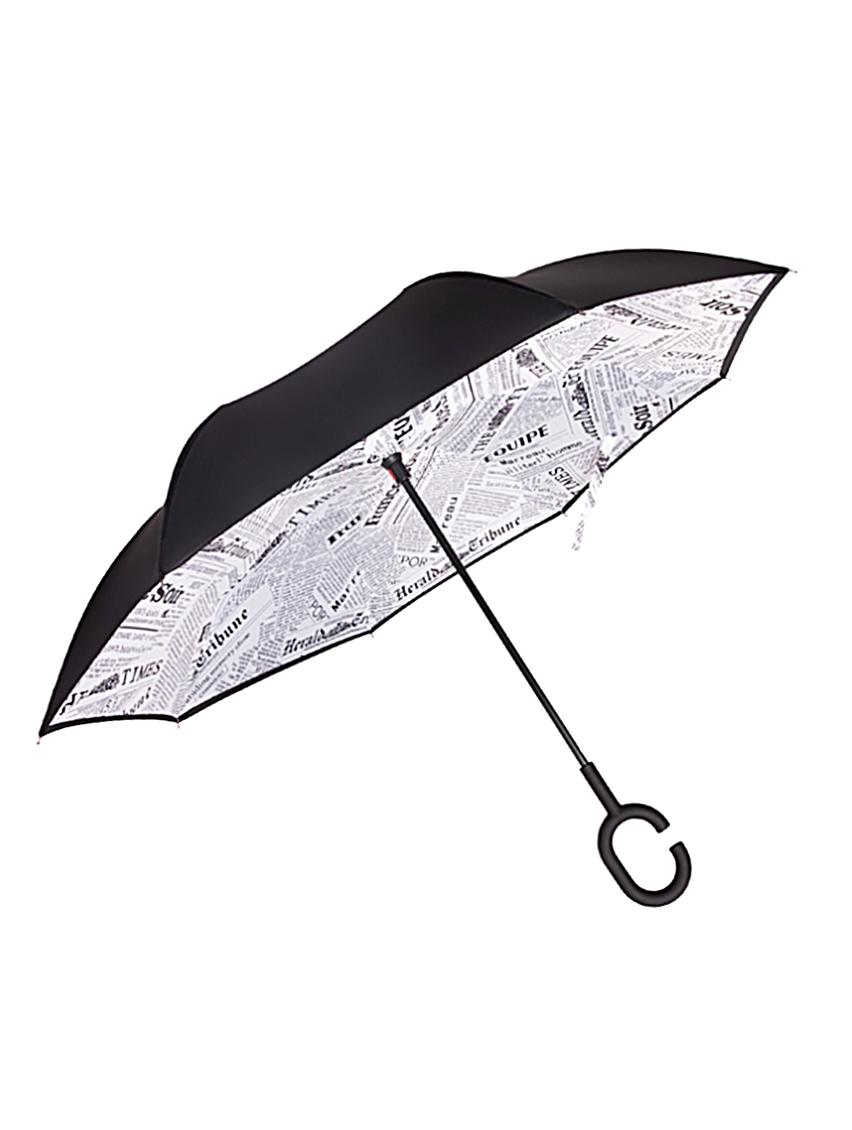 Newspaper Print Double Layer Inverted Umbrellas W/ C-Shaped Handle