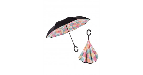Maple Leaf Print Double Layer Inverted Umbrellas W/ C-Shaped Handle
