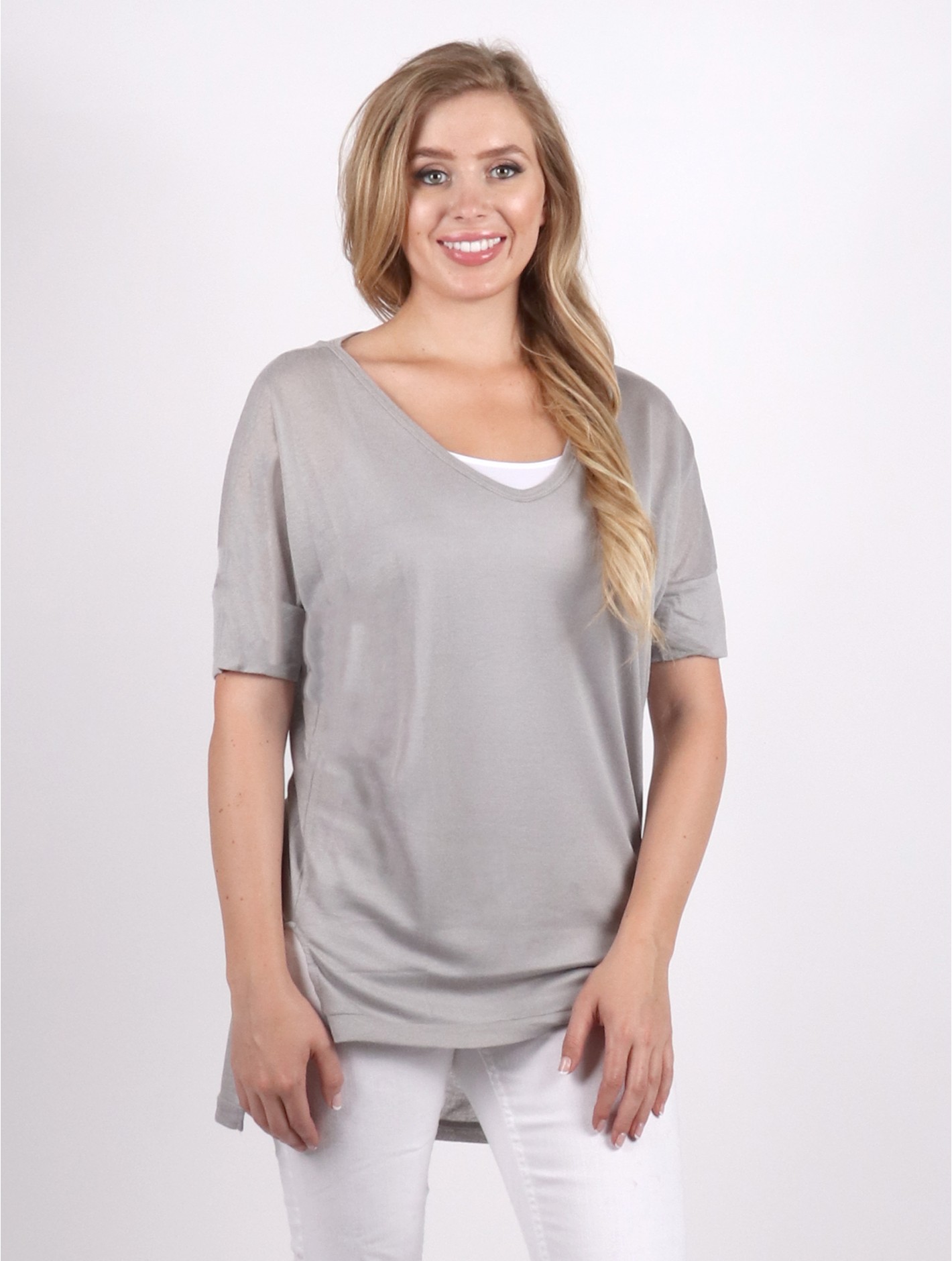 Breathable V Neck High-Low Short Sleeved Loose Top