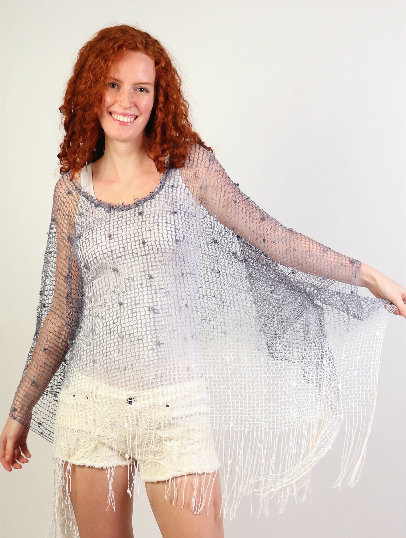 Loose Multi Knit Top with Fringe