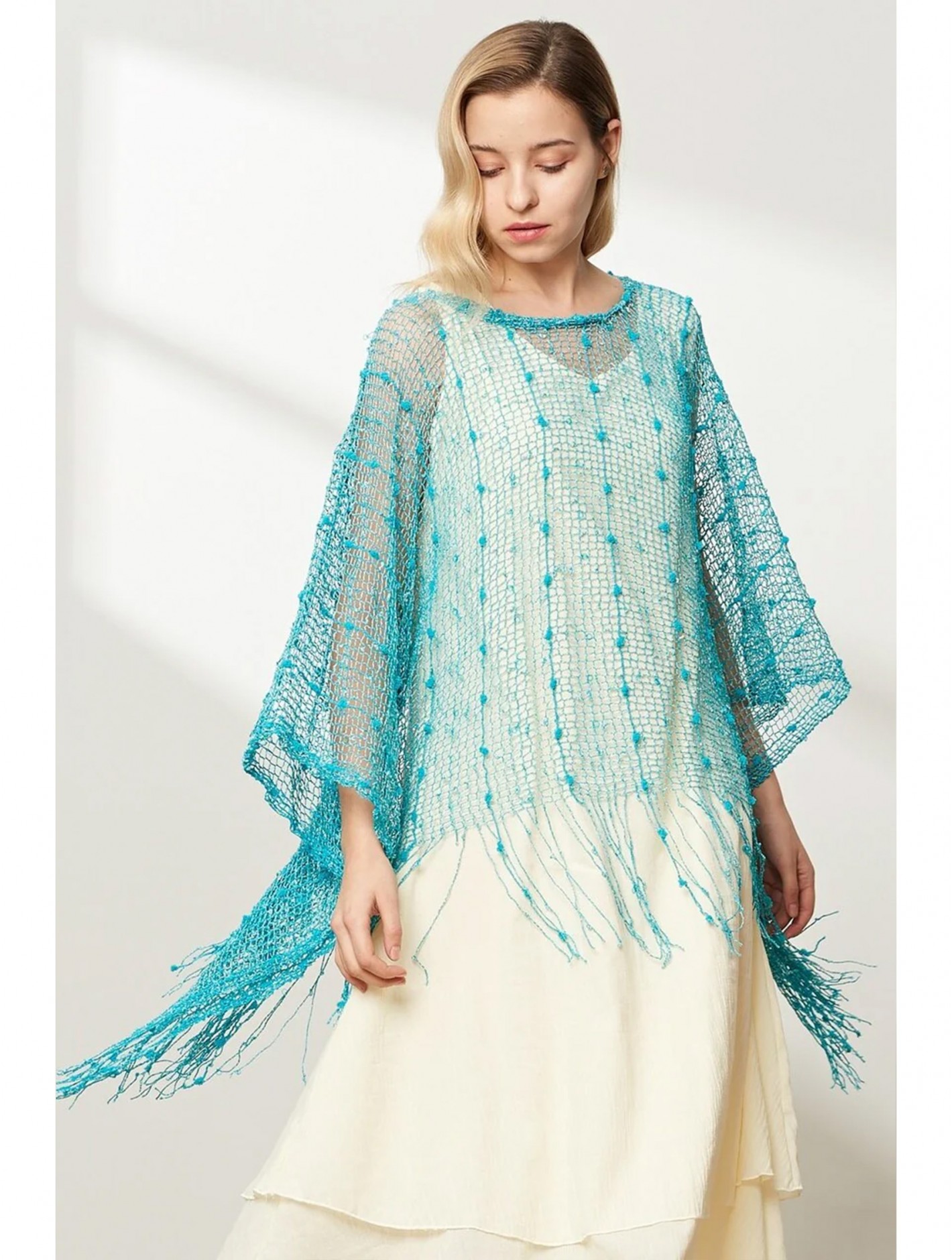 Loose Multi Knit Top with Fringe