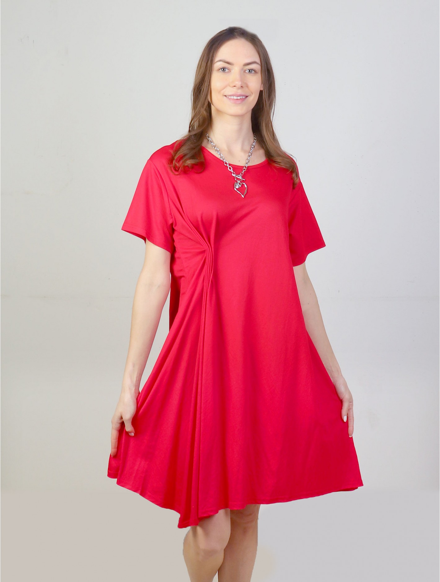 Solid Color Front Gathered Dress