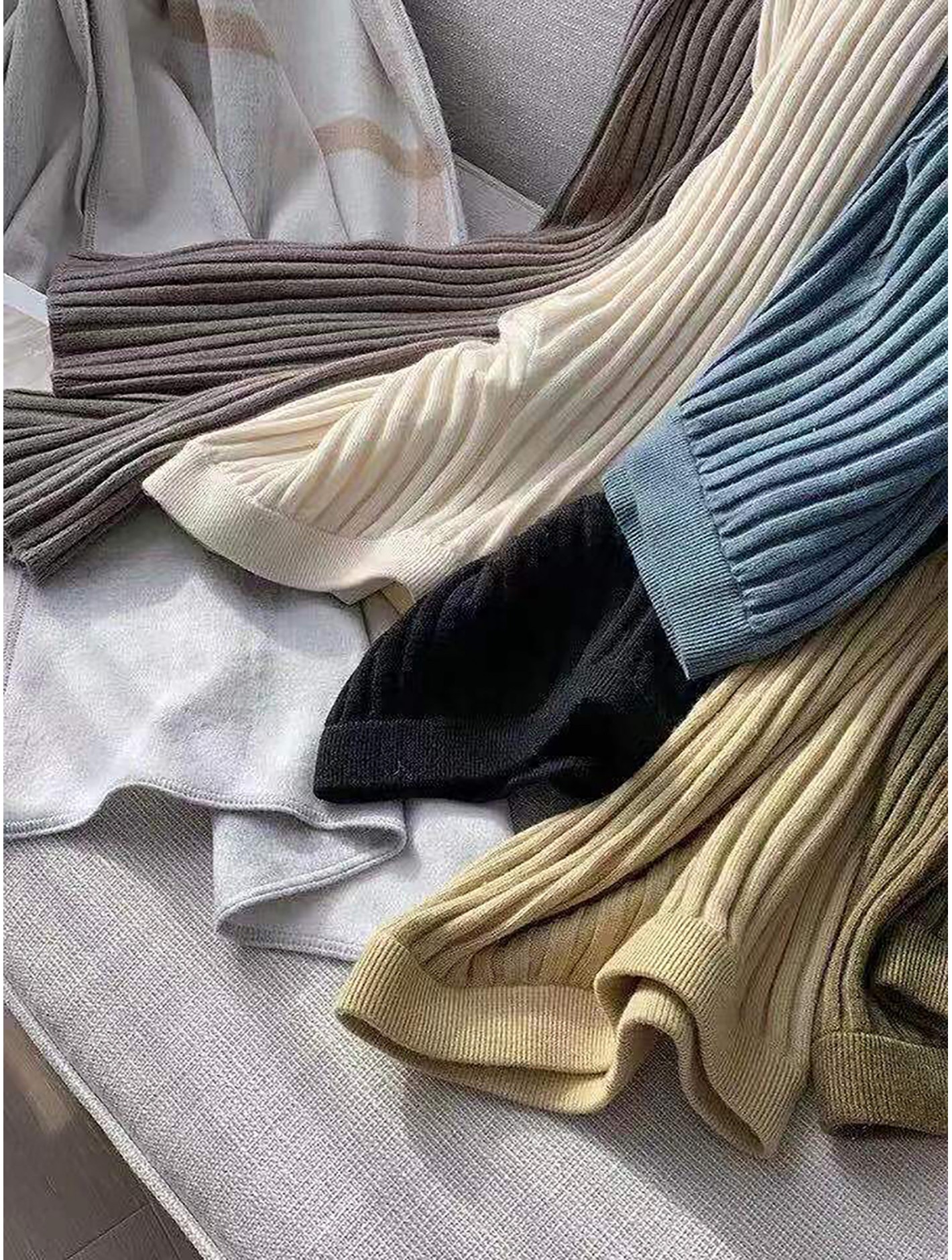 Cashmere Blend Solid Color Knitted Yarn Stretchy Pants