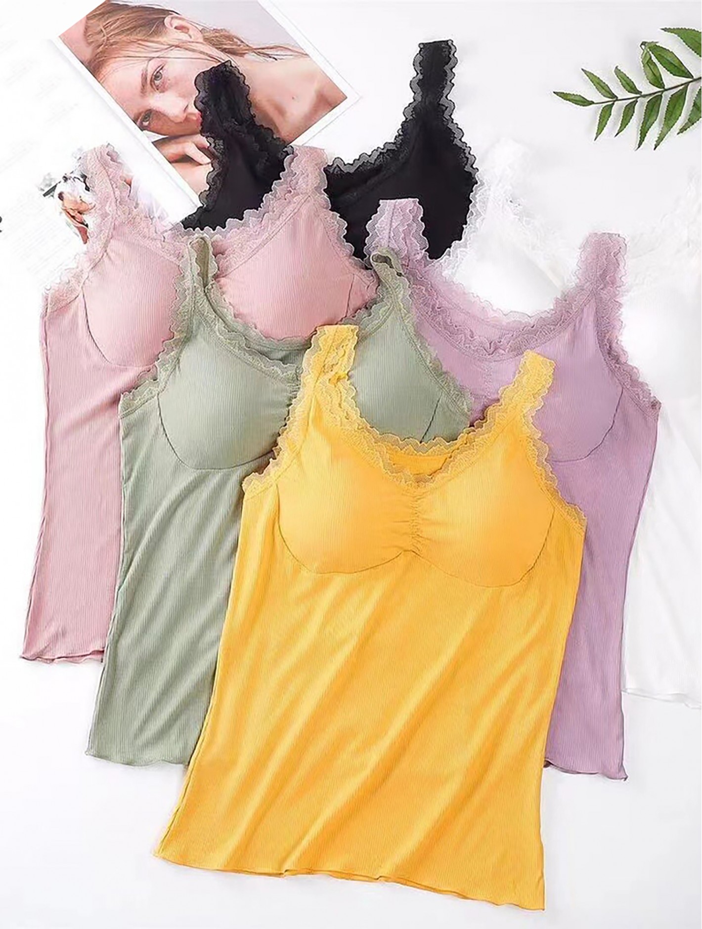 Lace Tank Top W/ Padded Chest Support