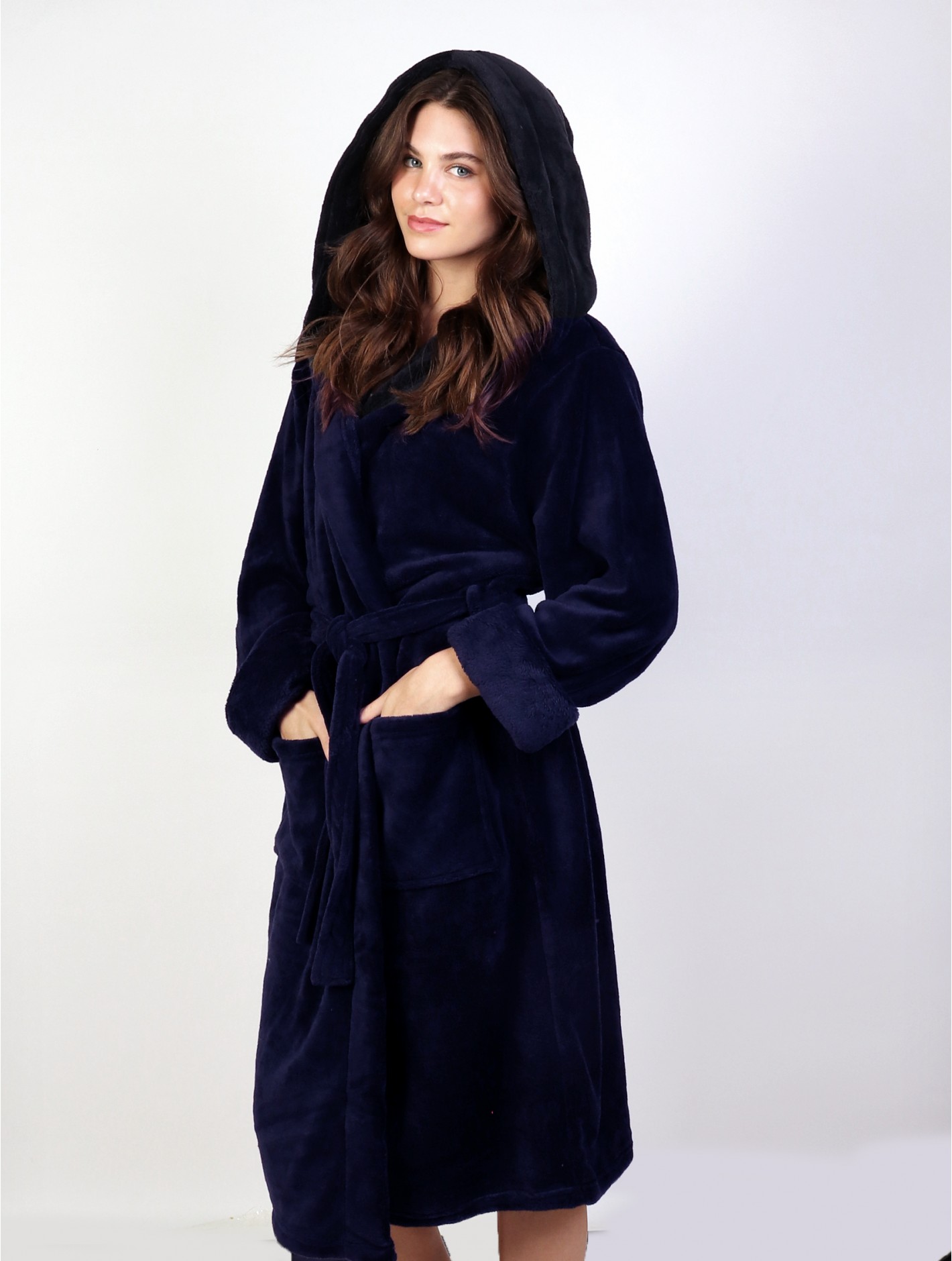 Solid Color Flannel House Robe W/ Pockets and Hood