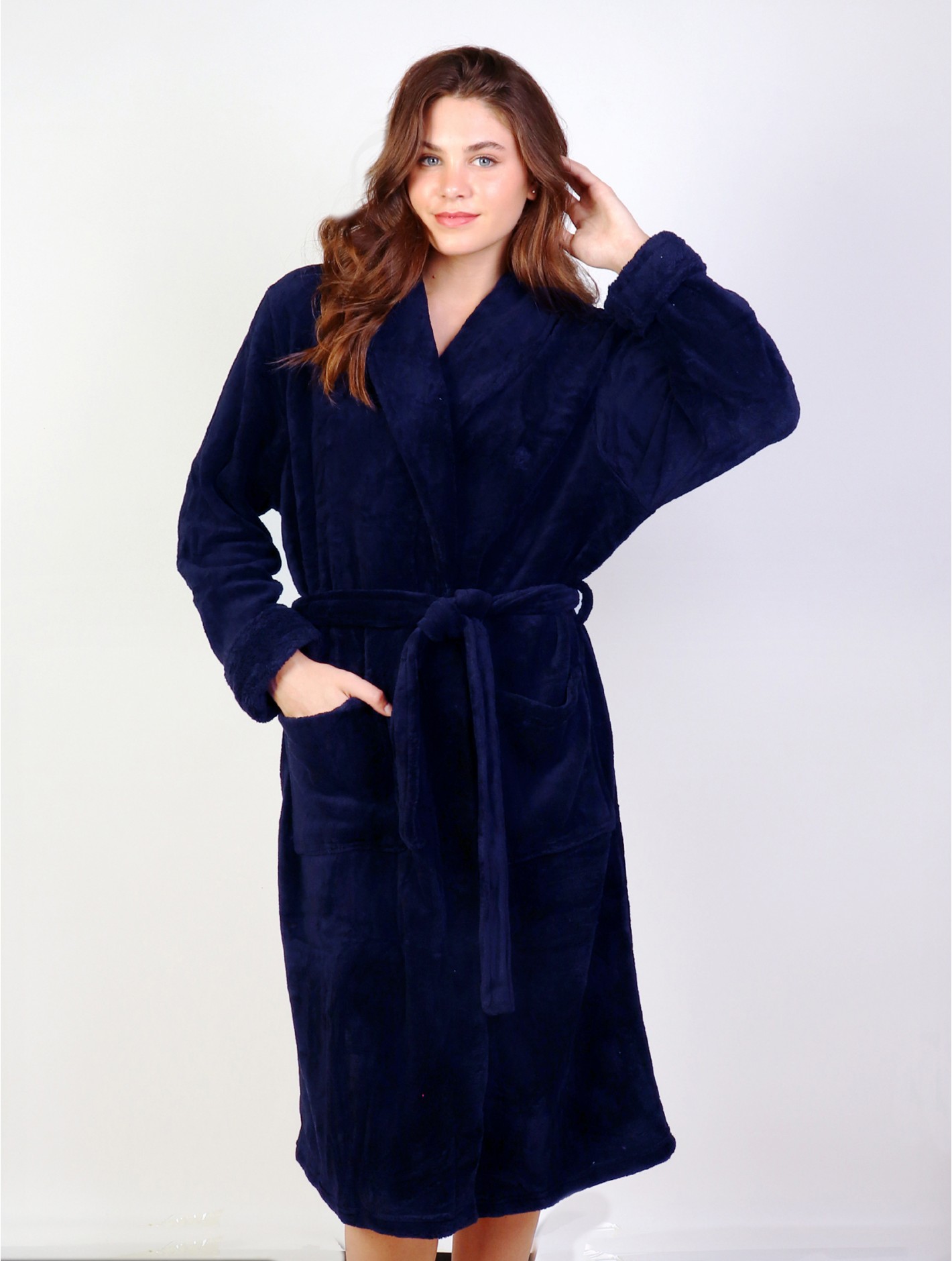 Solid Color Flannel House Robe W/ Pockets and Hood