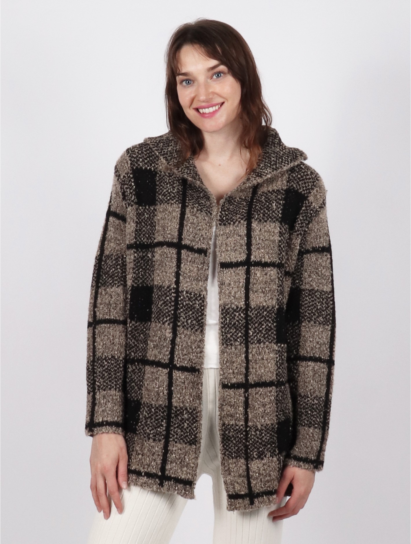 Plaid Knit Cardigan