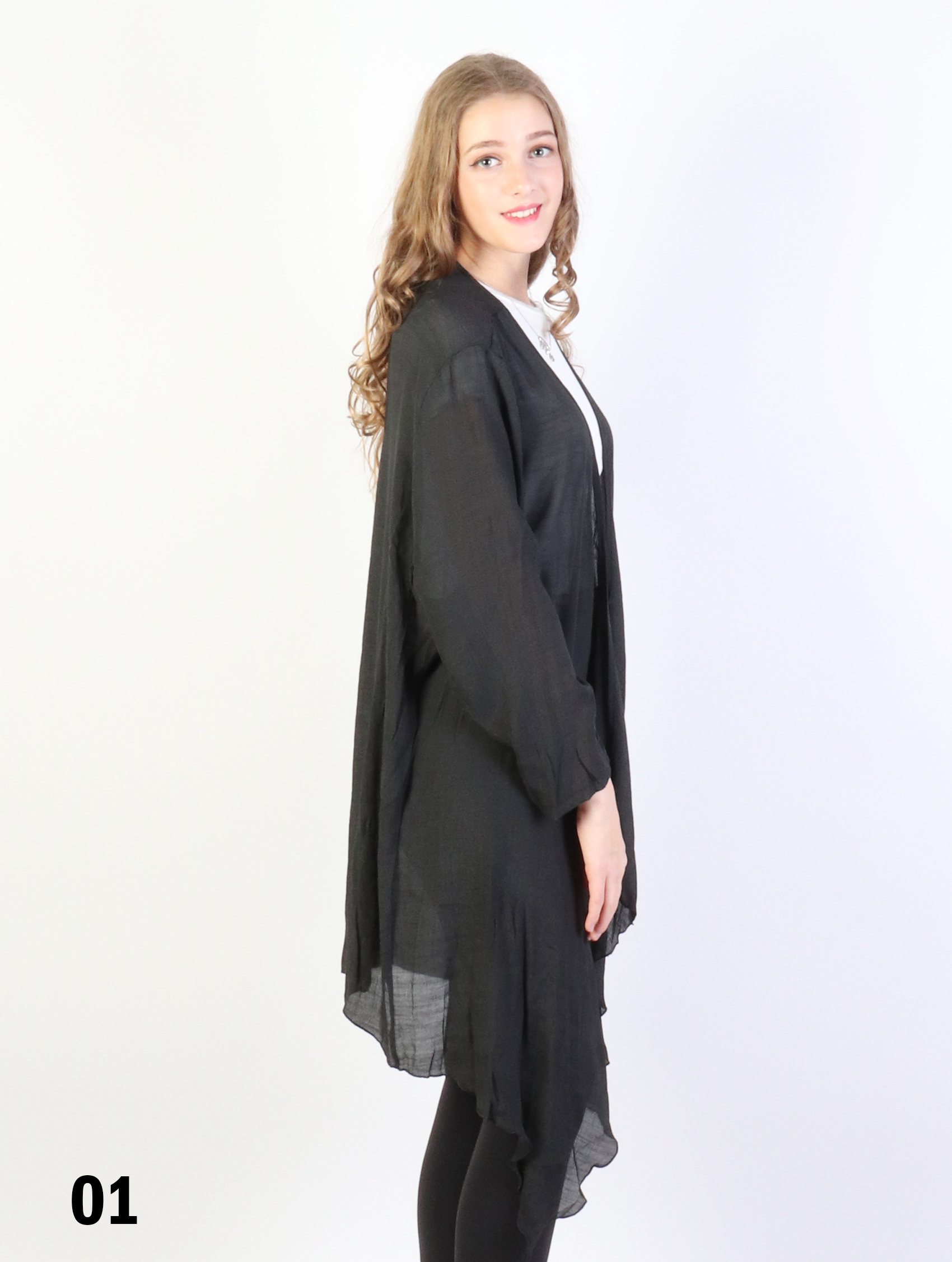 Solid Long-Sleeved Maxi Cardigan