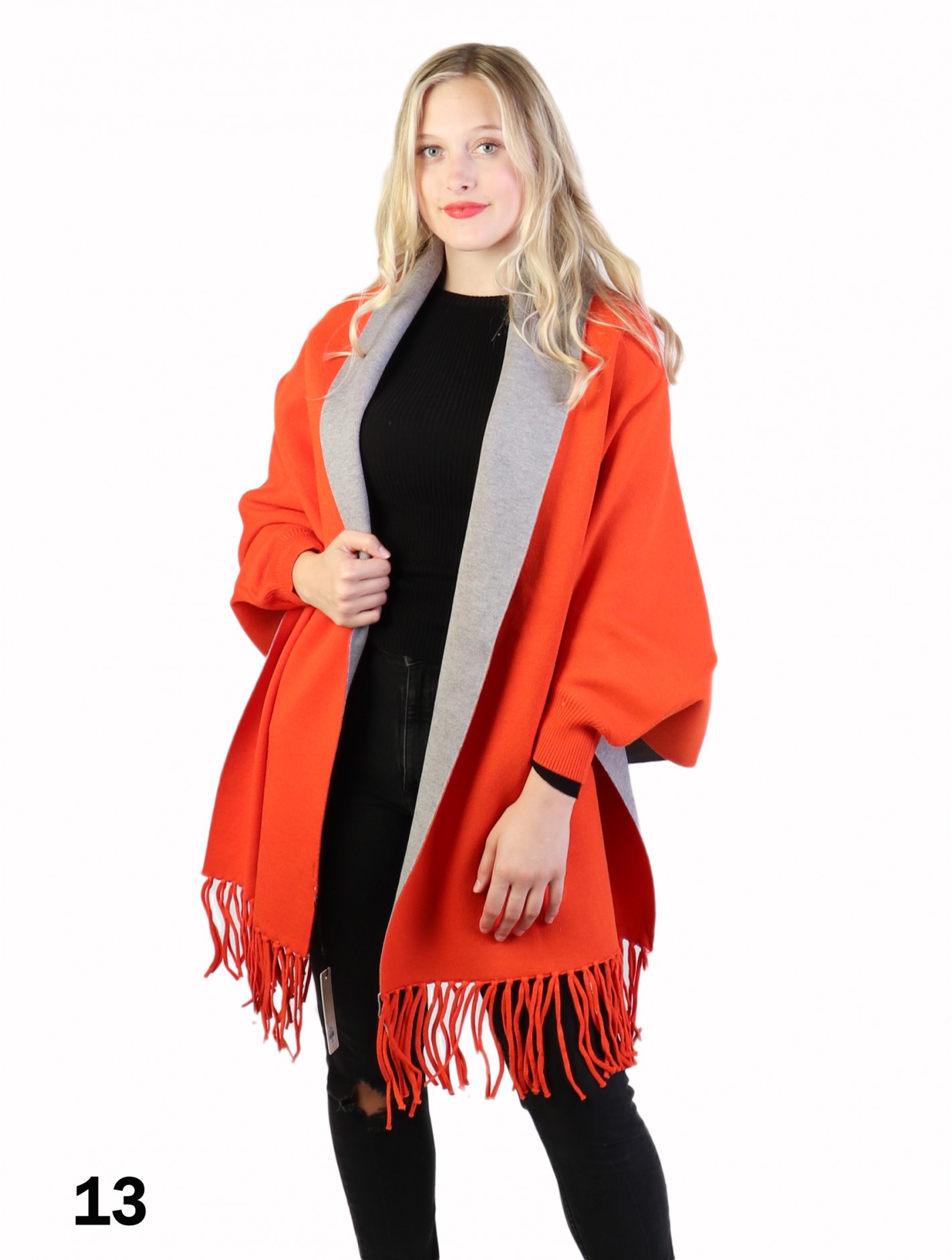 Cashmere Feeling Open-Front Cape W/Sleeves