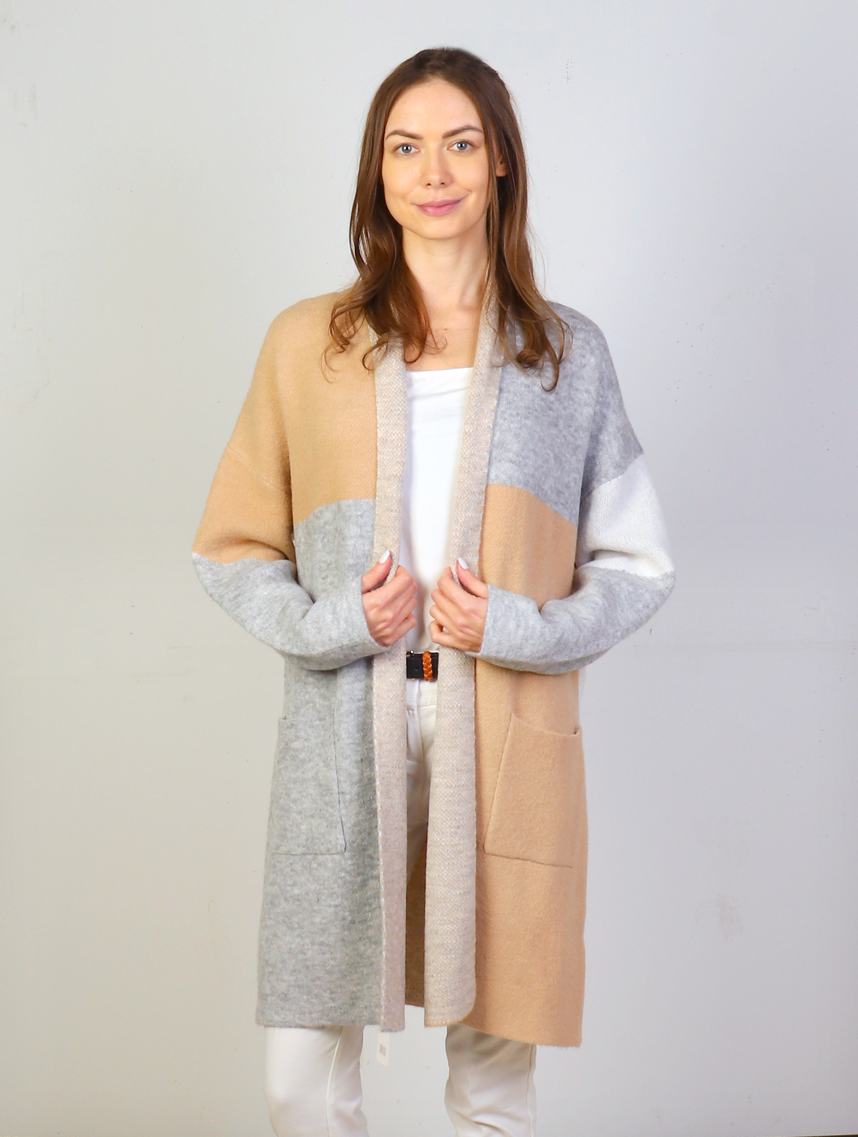 Colour Block Knit Cardigan W/ Pockets