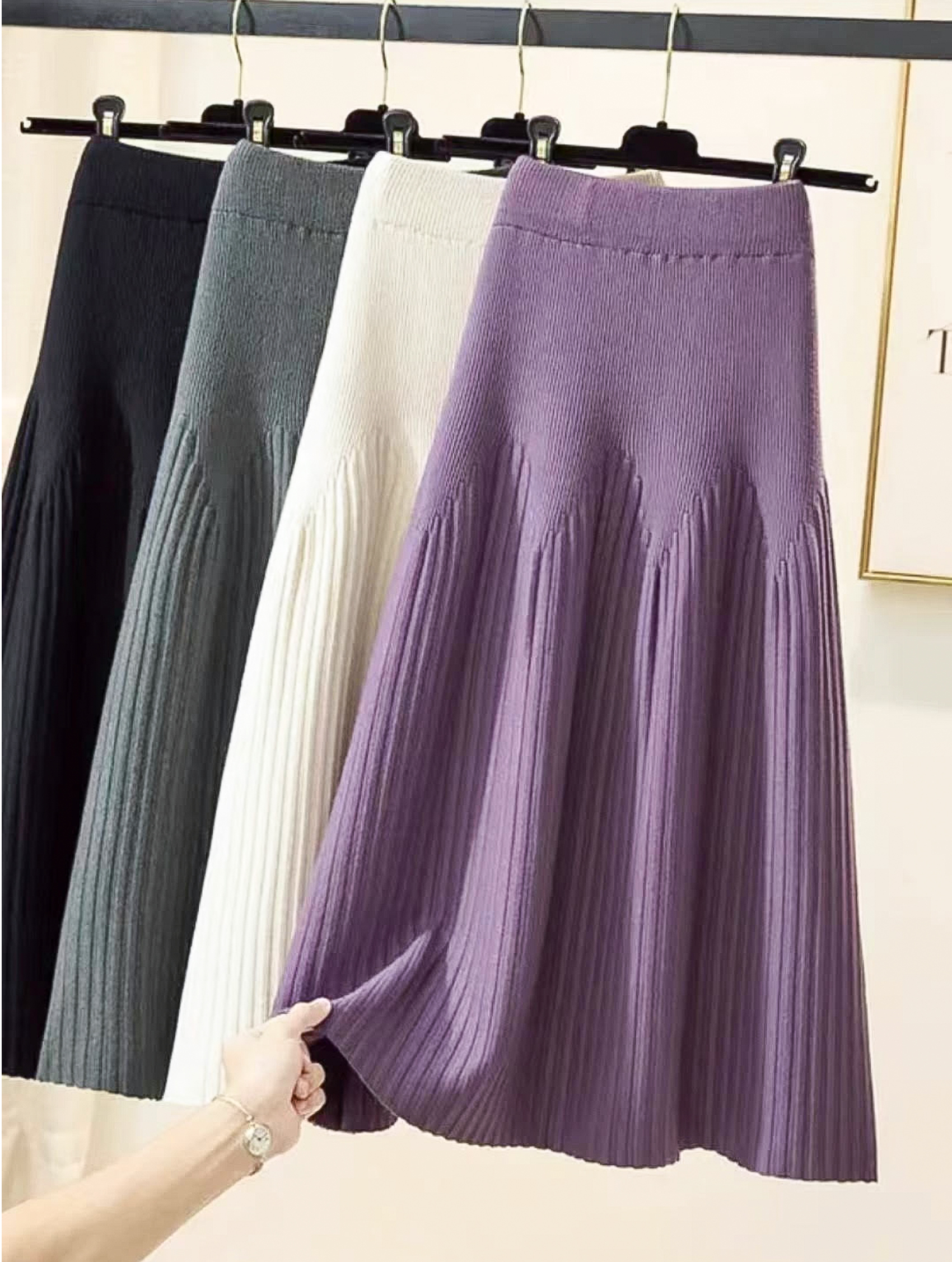 Core Spun Yarn Solid-color Knitted Stretch Skirt