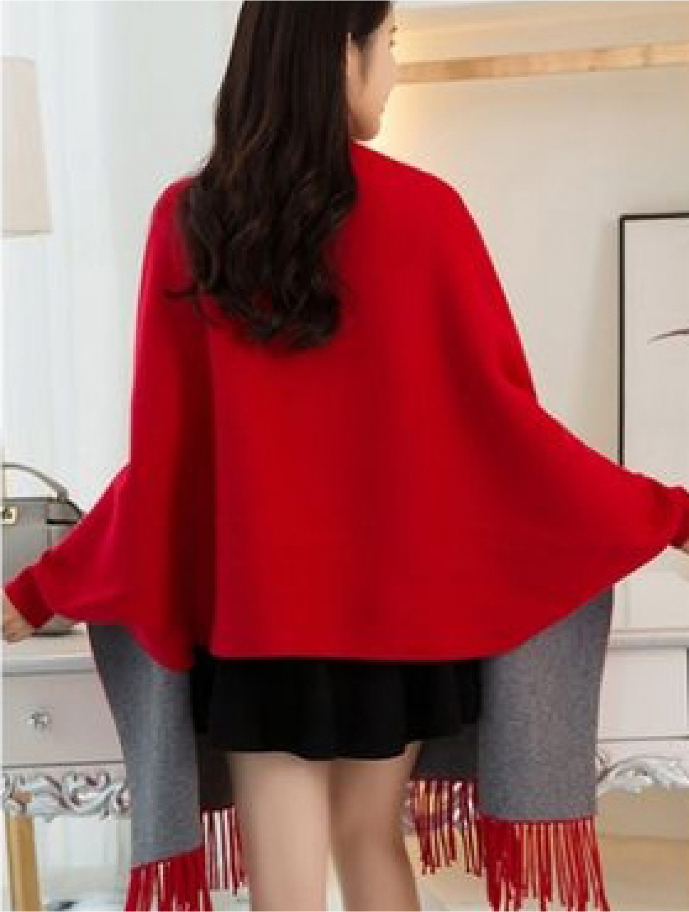 Cashmere Feeling Open-Front Cape W/Sleeves