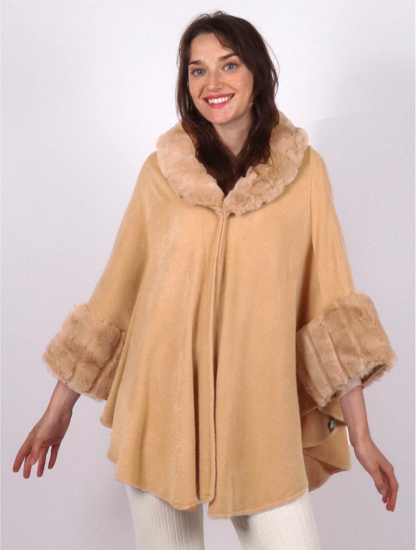 Soft Cape W/ Fur Collar Shawl