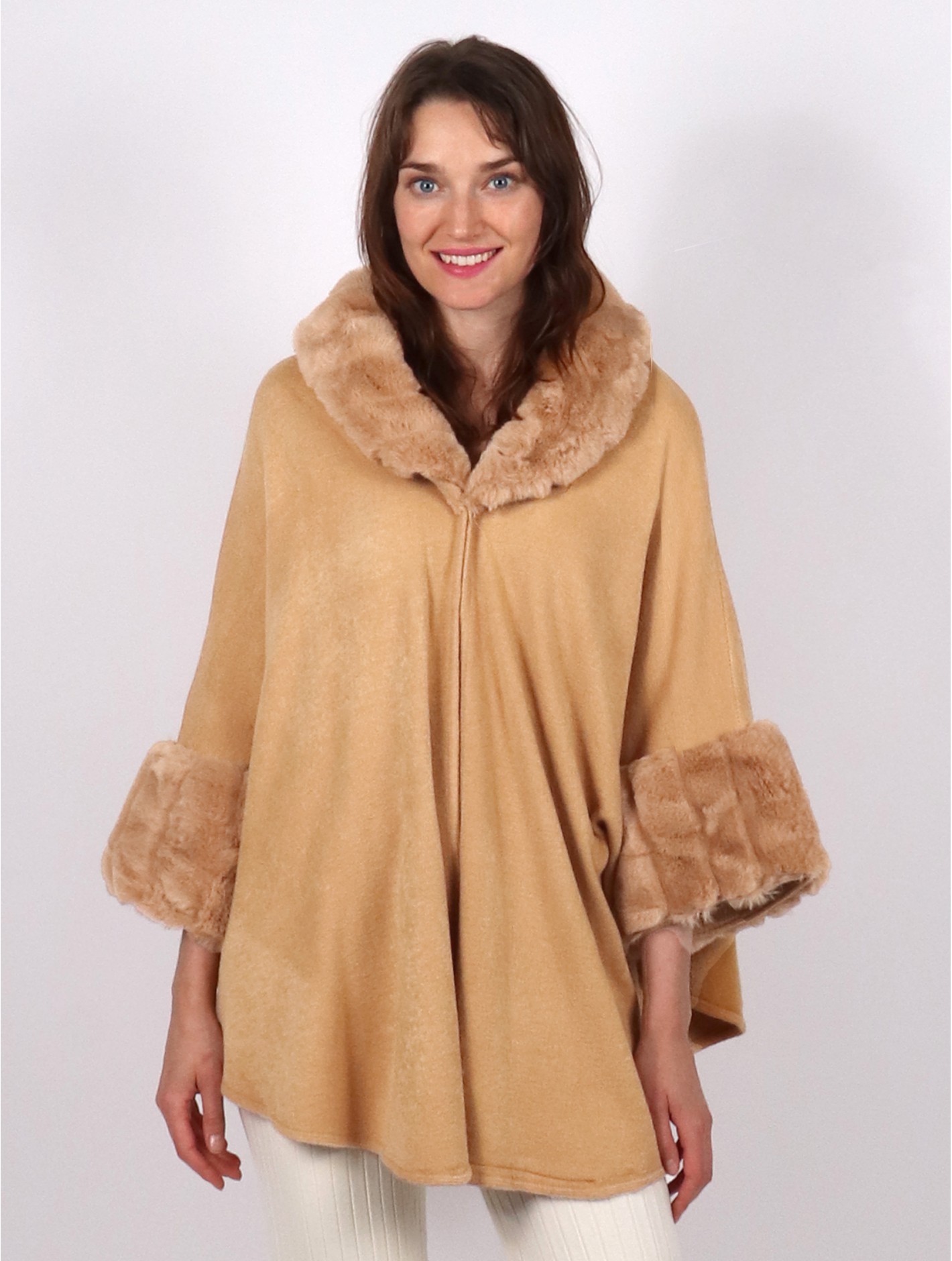Soft Cape W/ Fur Collar Shawl
