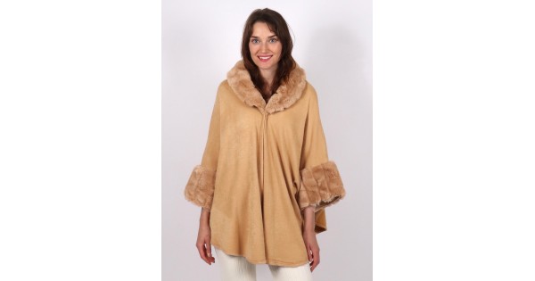 Soft Cape W/ Fur Collar Shawl