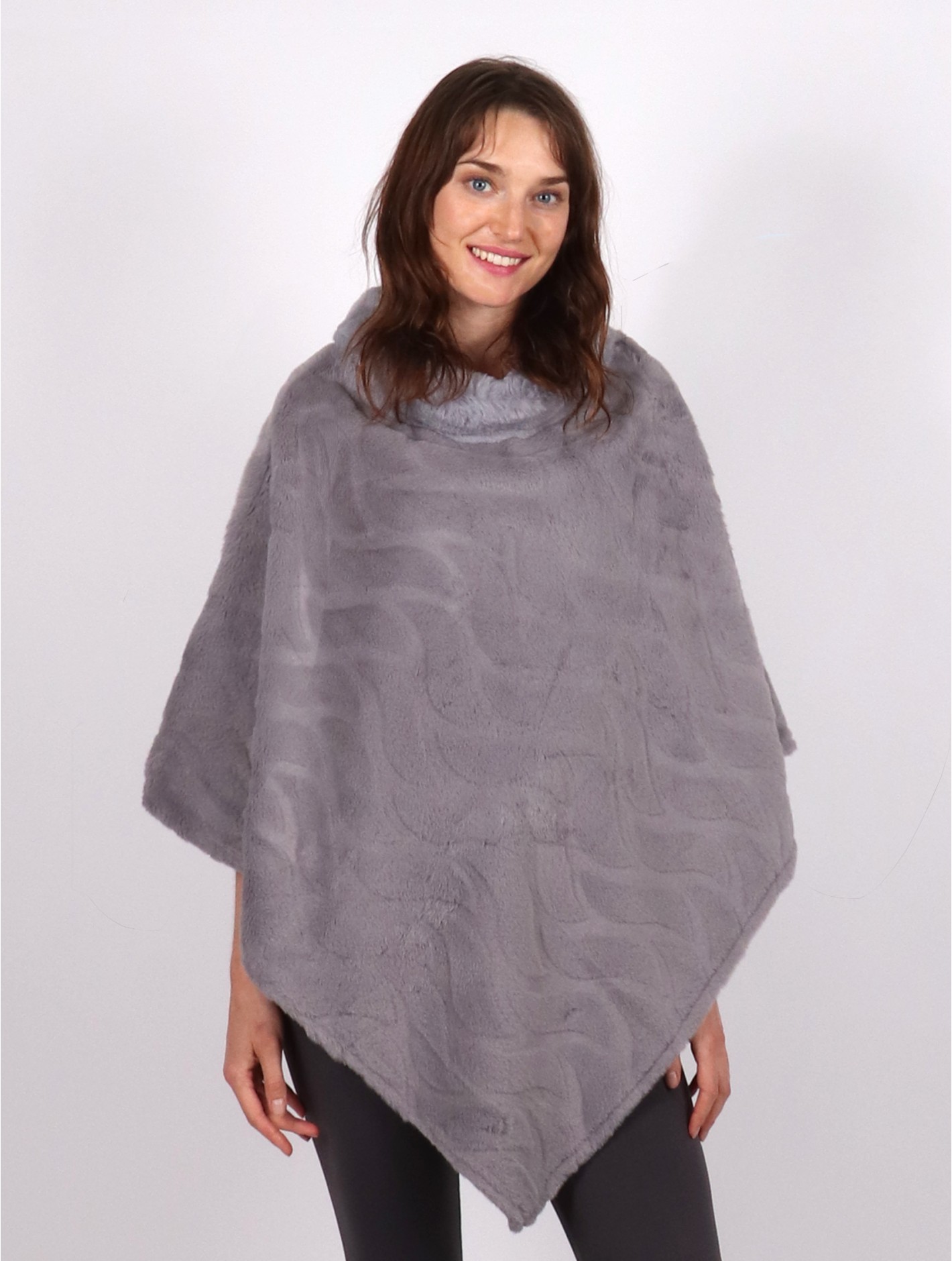 Soft Faux Fur Poncho W/ Wave Pattern