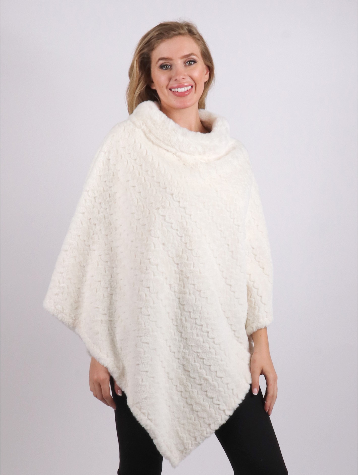 Soft Faux Fur Cape W/ Weave Pattern