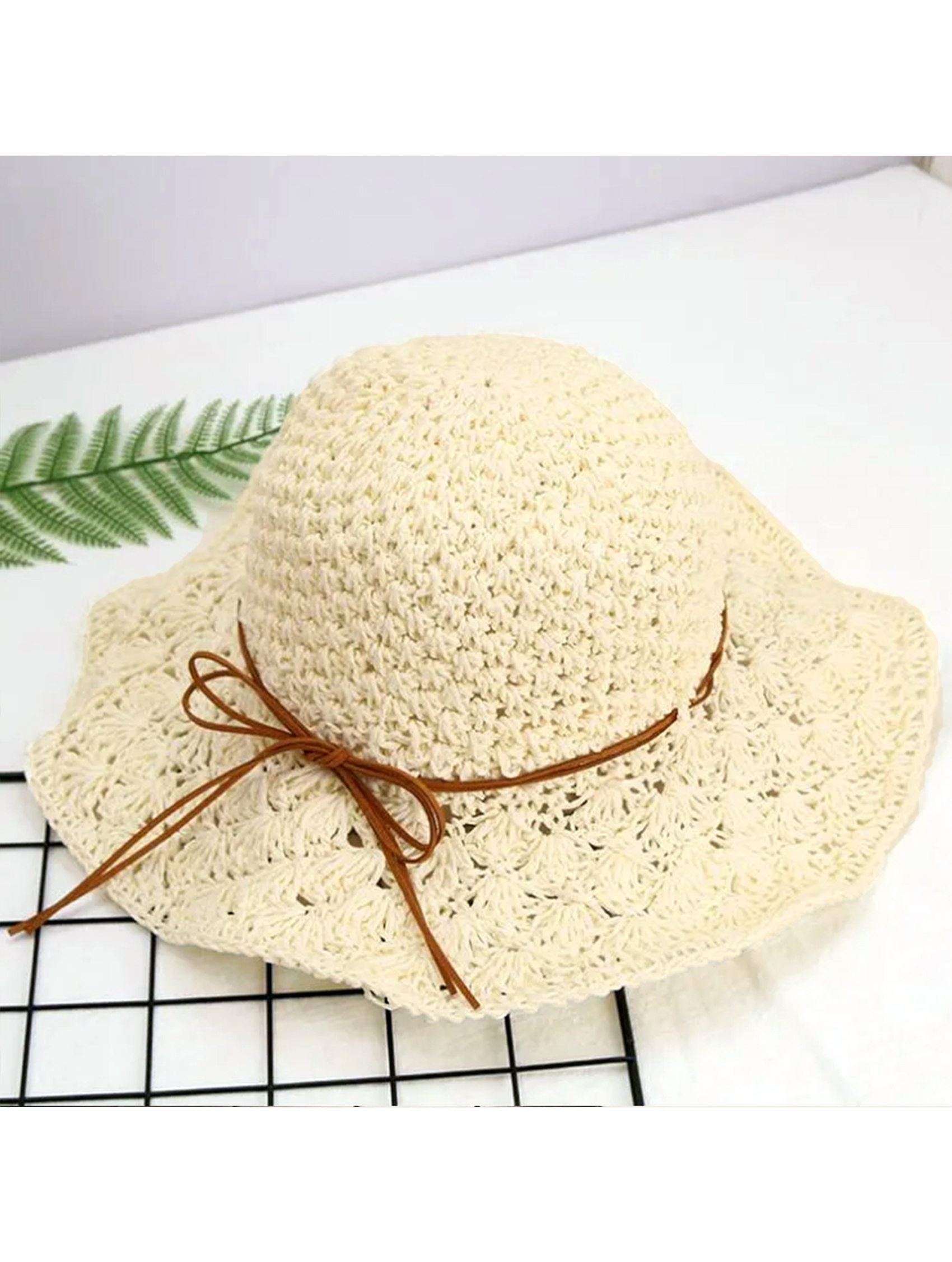 Foldable Summer Straw Hat W/ String Bow