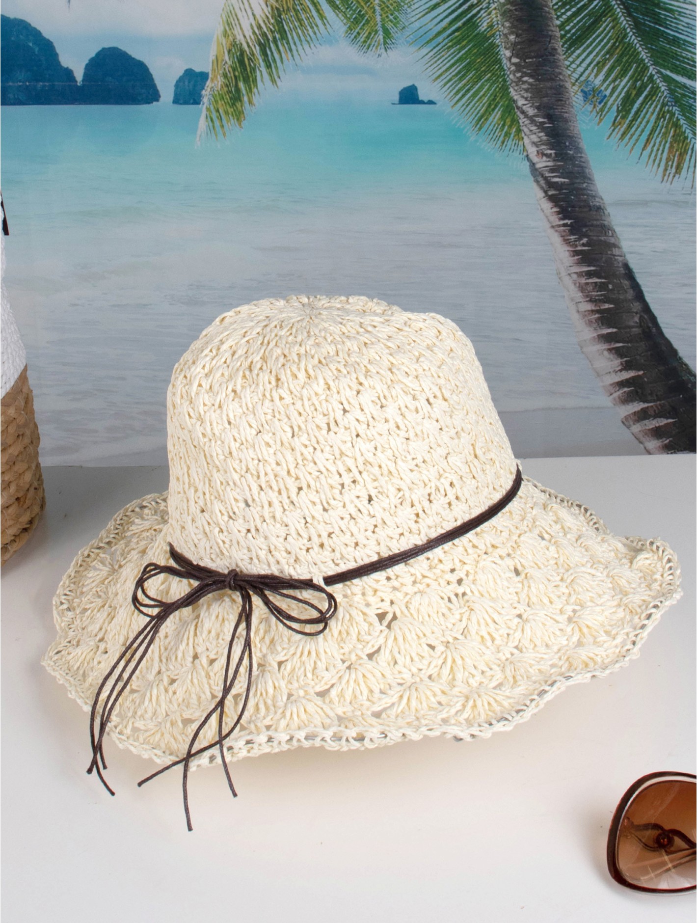 Foldable Summer Straw Hat W/ String Bow
