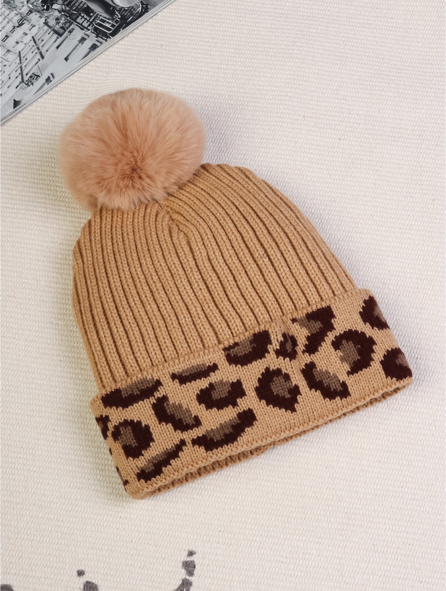 Leopard Pompom Beanie