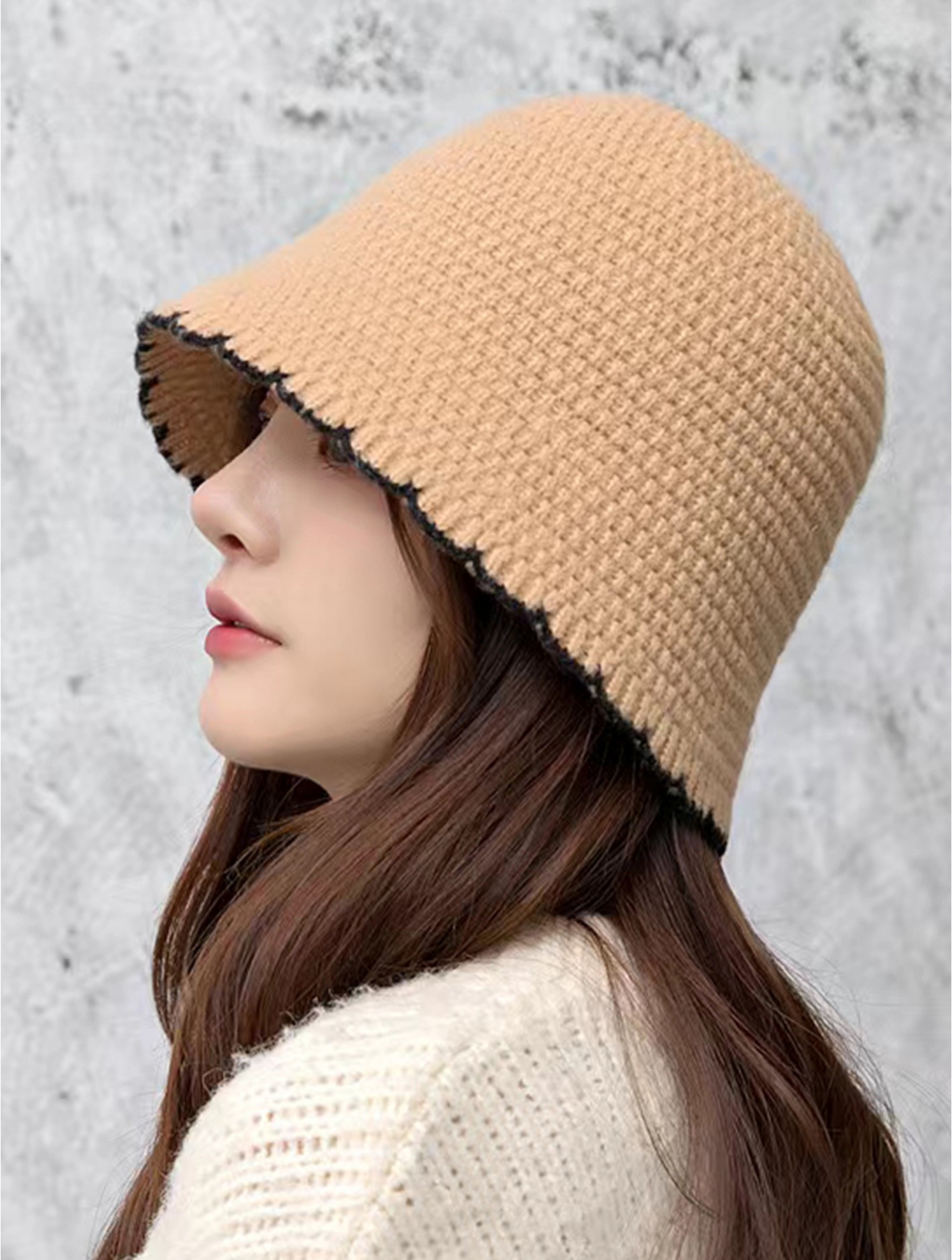 Embroidered Solid Knit Bucket Hat