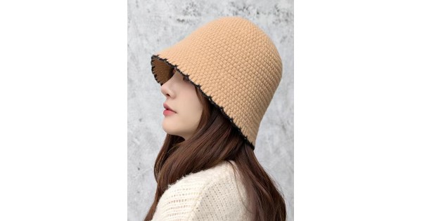 Embroidered Solid Knit Bucket Hat