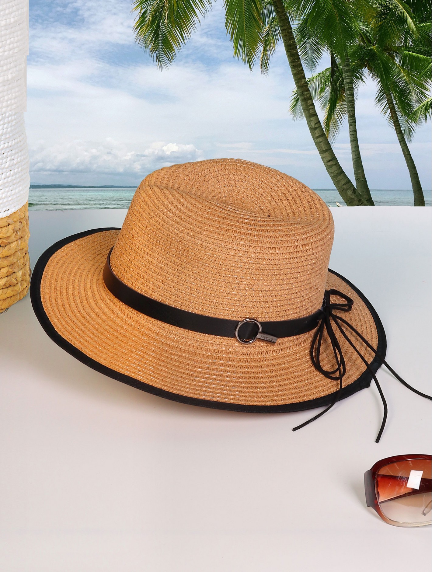 Wide Brim Summer Hat W/ Strap and Bow