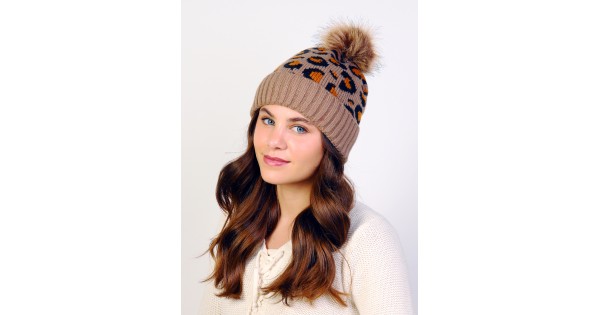 Leopard Pompom Beanie