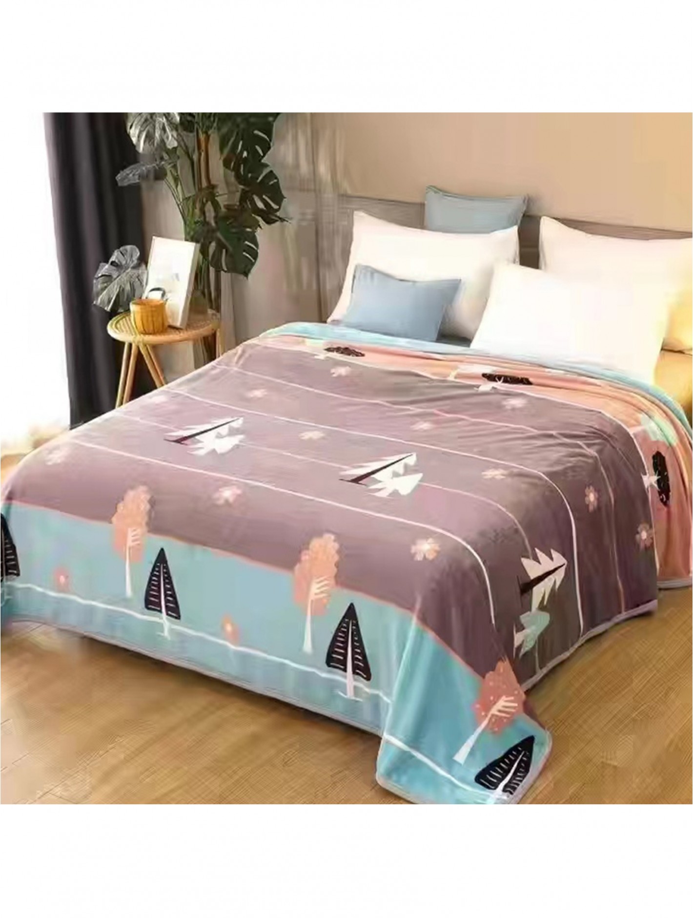 Embroidered Microfiber Soft Printed Flannel Blanket (with gift packaging)