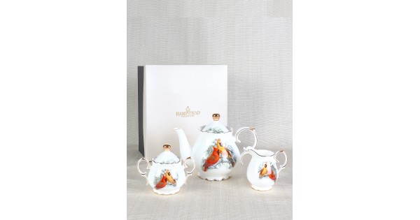 Fine Porcelain Cardinals 1000 ml Tea Pot Set With Gift Box