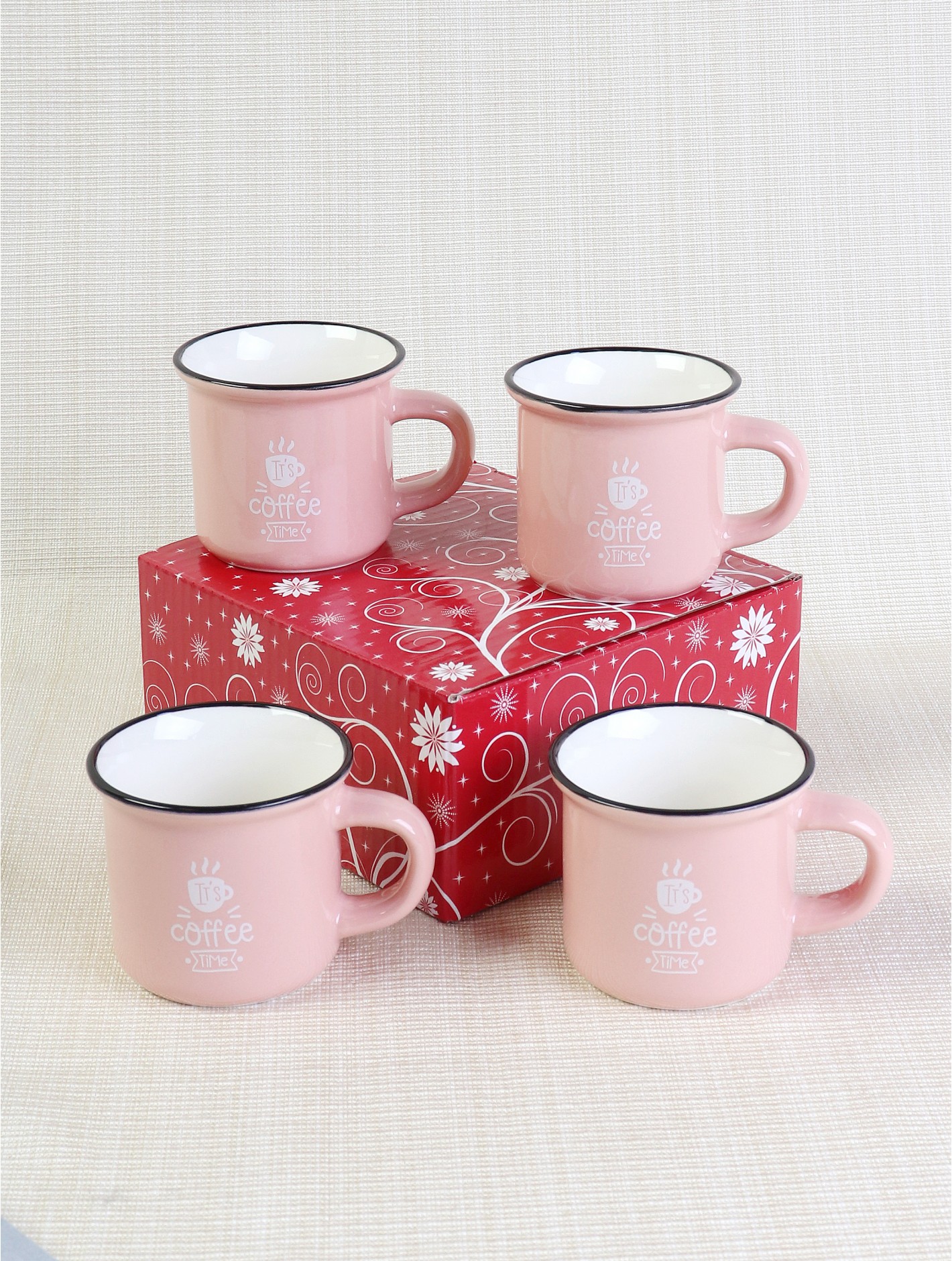 "It's Coffee Time" Mug, 77 ML Set of 4 With Gift Box
