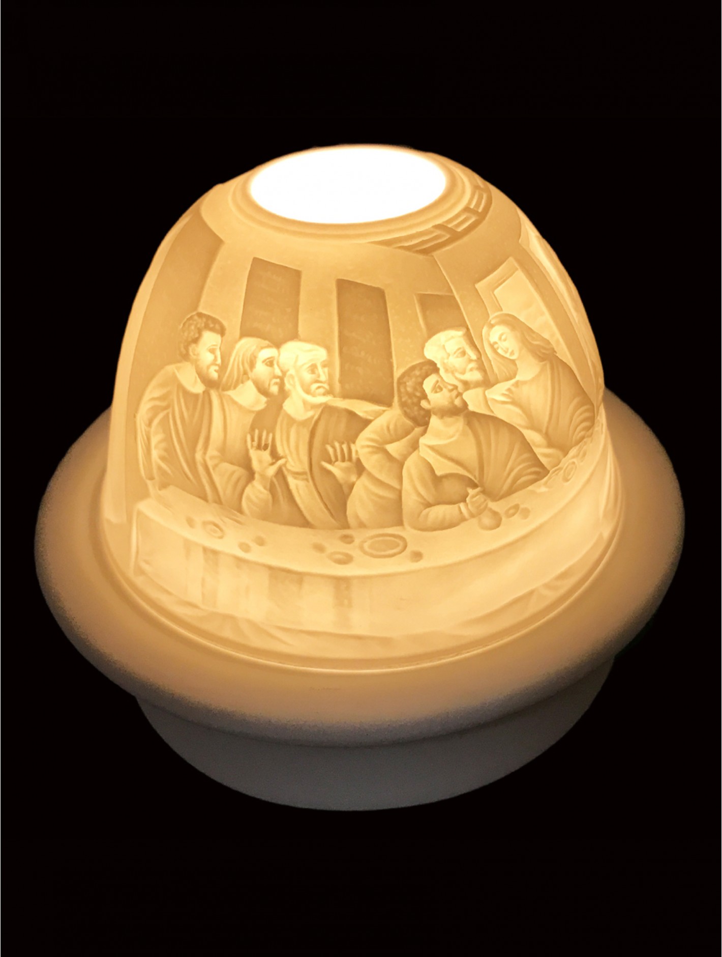 Porcelain last Supper Candle Dome Light w/Candle Plate