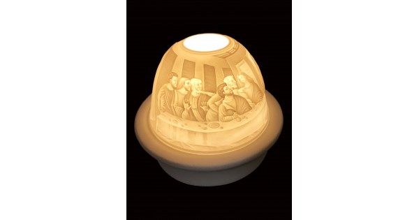 Porcelain last Supper Candle Dome Light w/Candle Plate