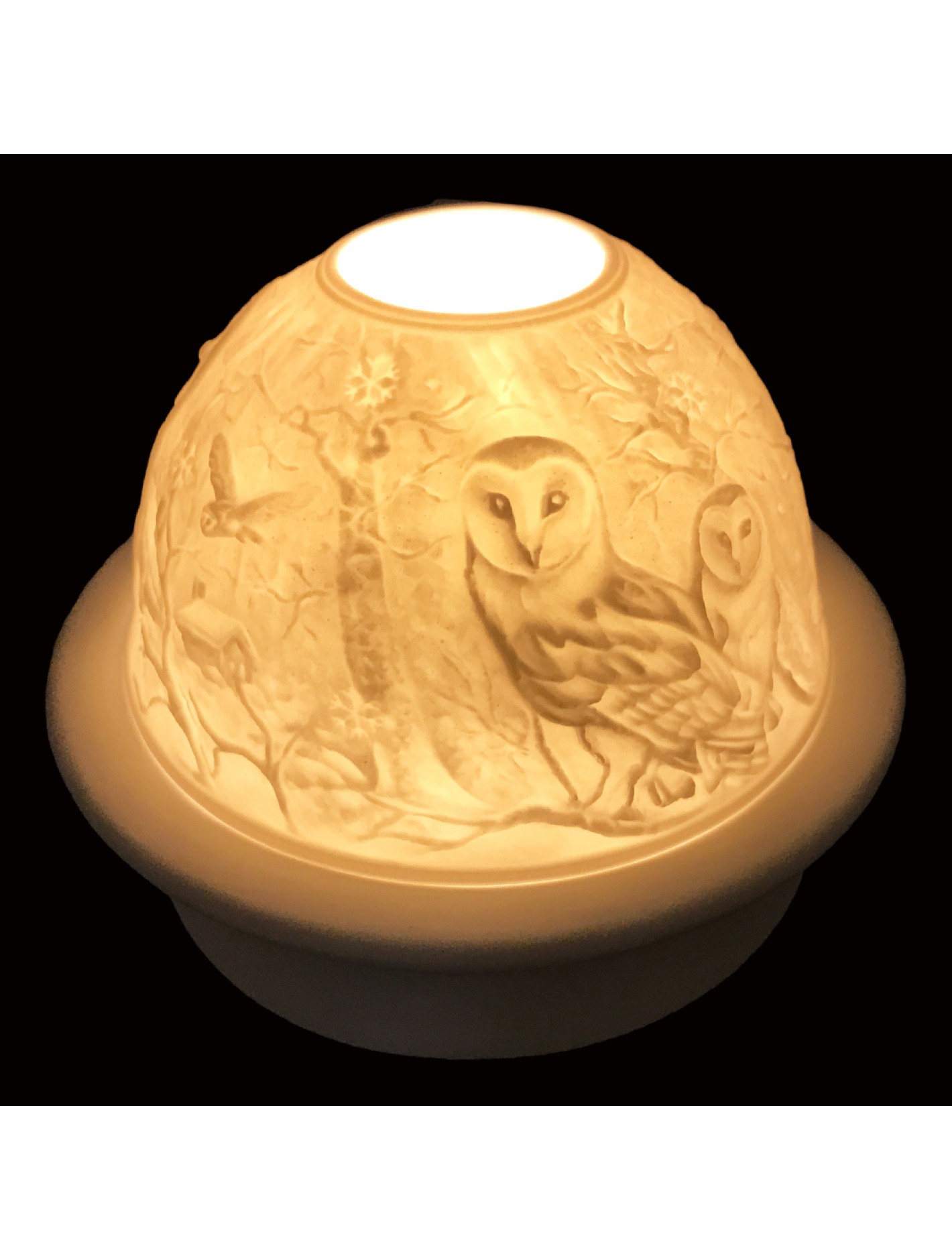 Porcelain Owl Candle Dome Light w/Candle Plate