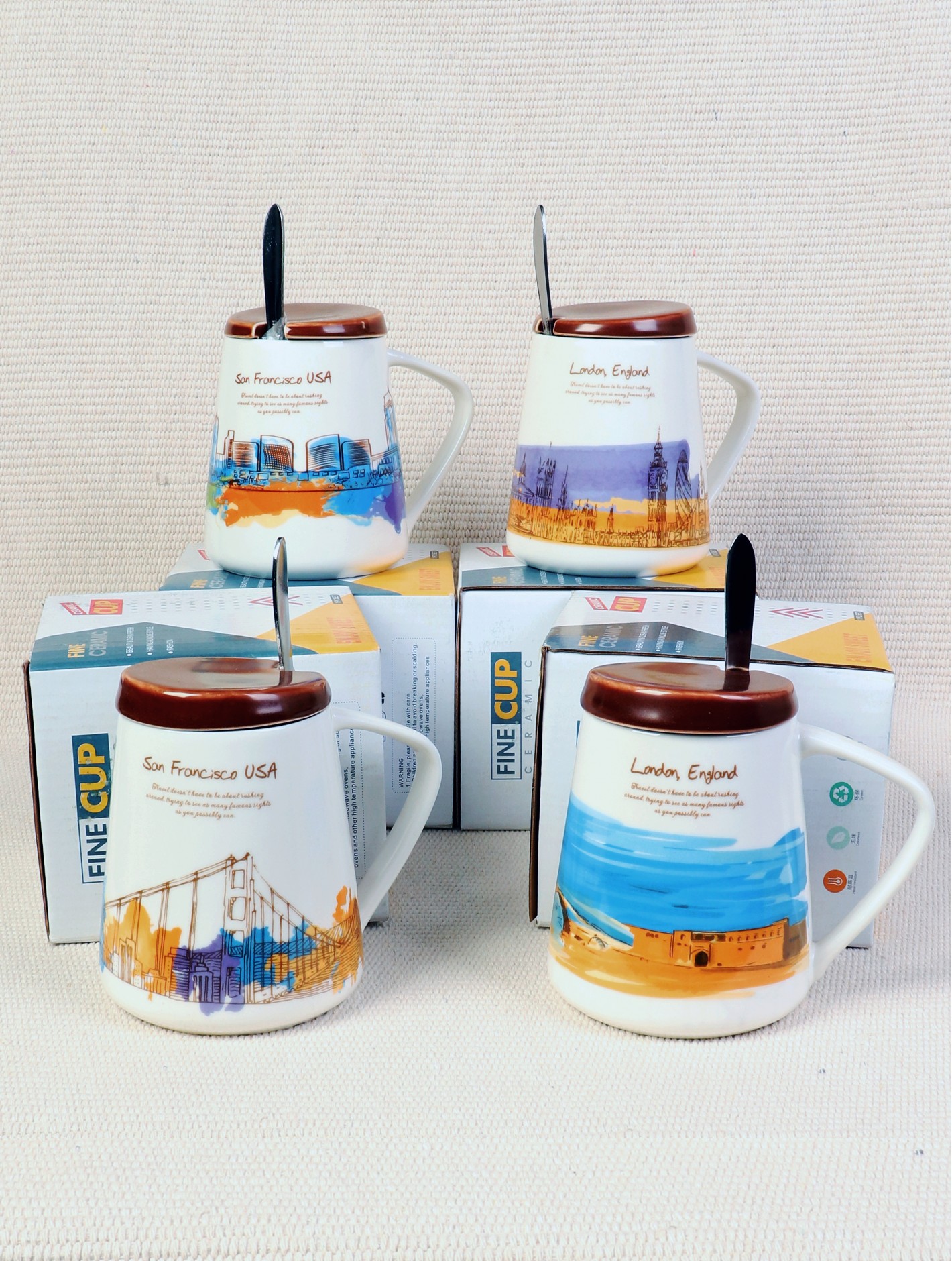 Landmark Print Mug with Spoon & Lid, with Gift Box