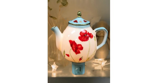 Porcelain Poppy Teapot Night Light with Gift Box
