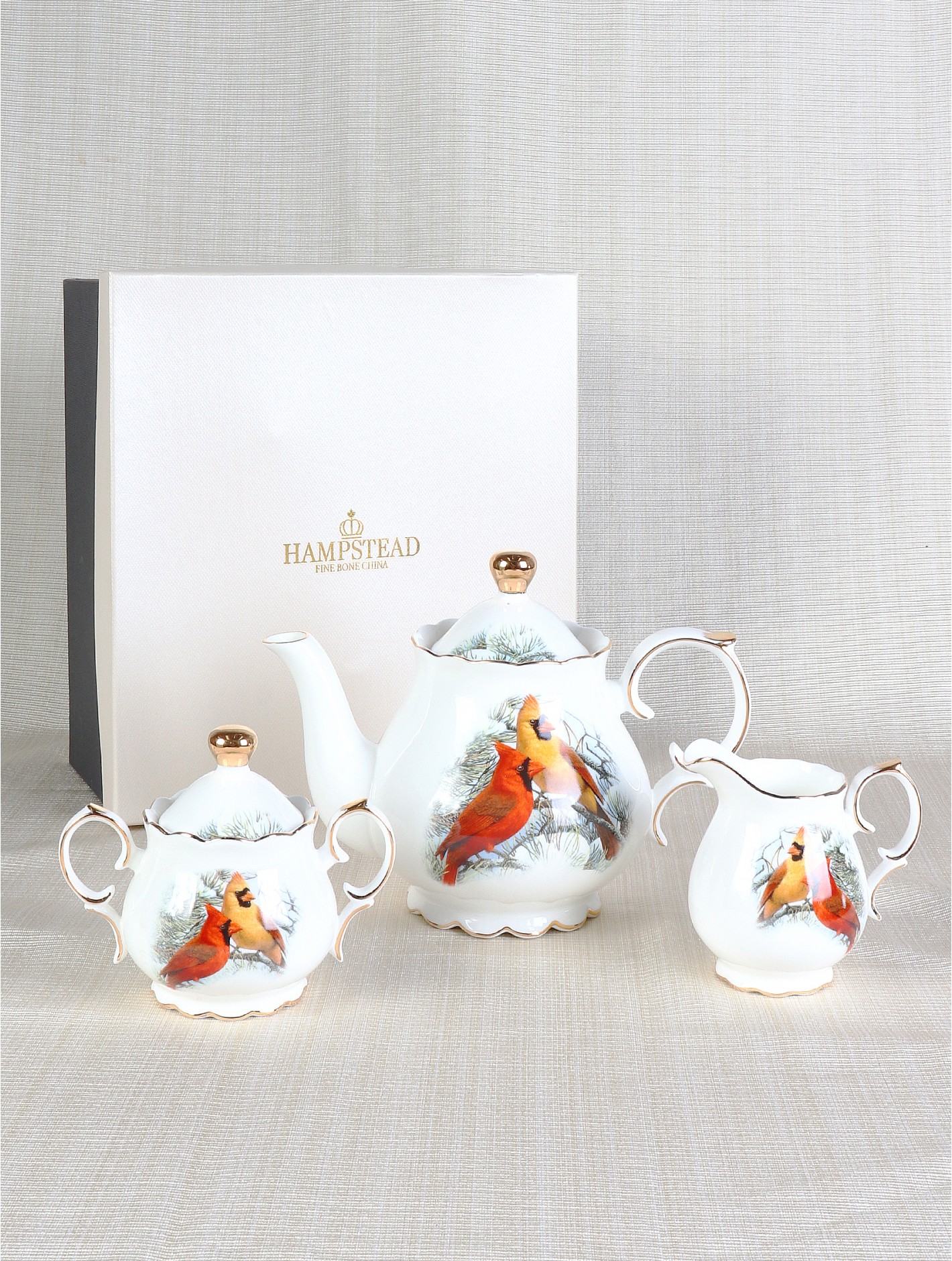 Fine Porcelain Cardinals 1000 ml Tea Pot Set With Gift Box