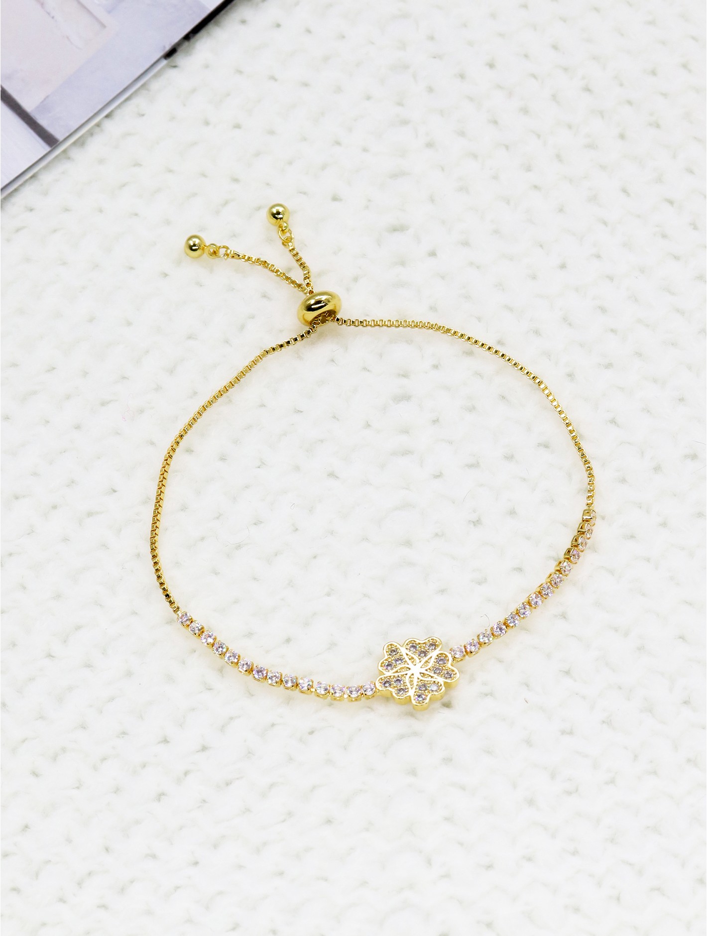 Adjustable Rhinestone Stretch Bracelet W/ Flower Adjustable Rhinestone ...