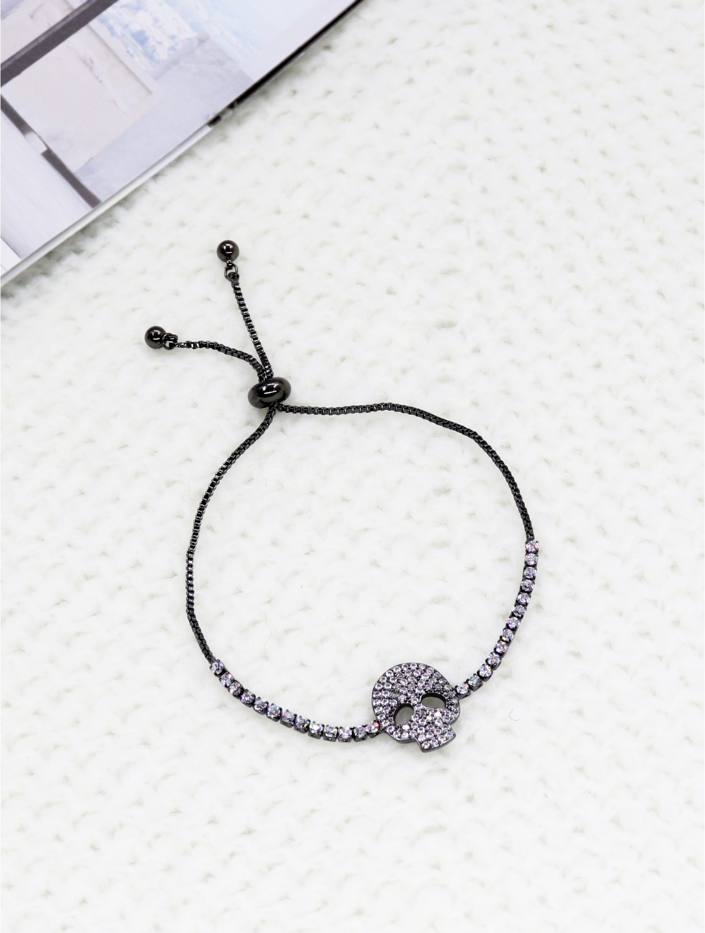 Adjustable Rhinestone Stretch Bracelet W/ skull Adjustable Rhinestone ...