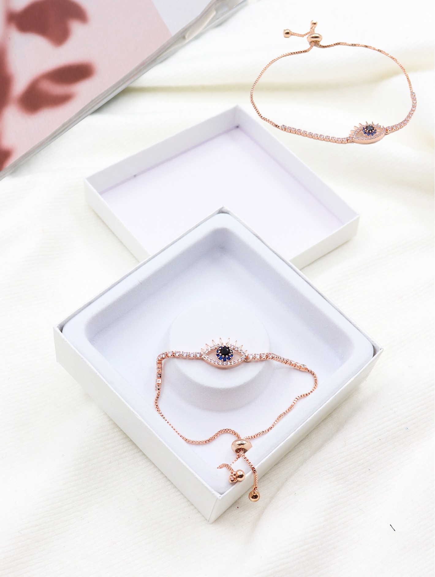 Adjustable Rhinestone Stretch Bracelet W/ Eye and Gift Box