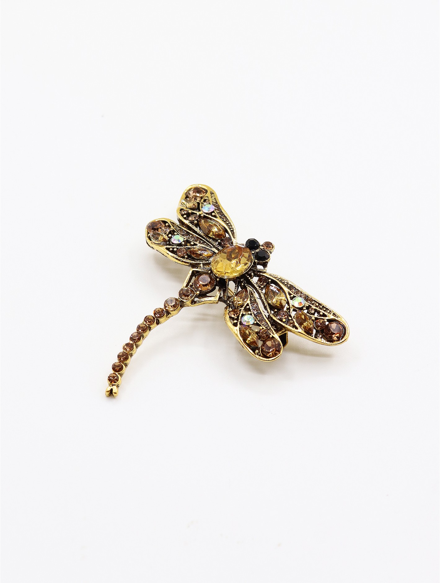 Multi Rhinestone Dragonfly Brooch