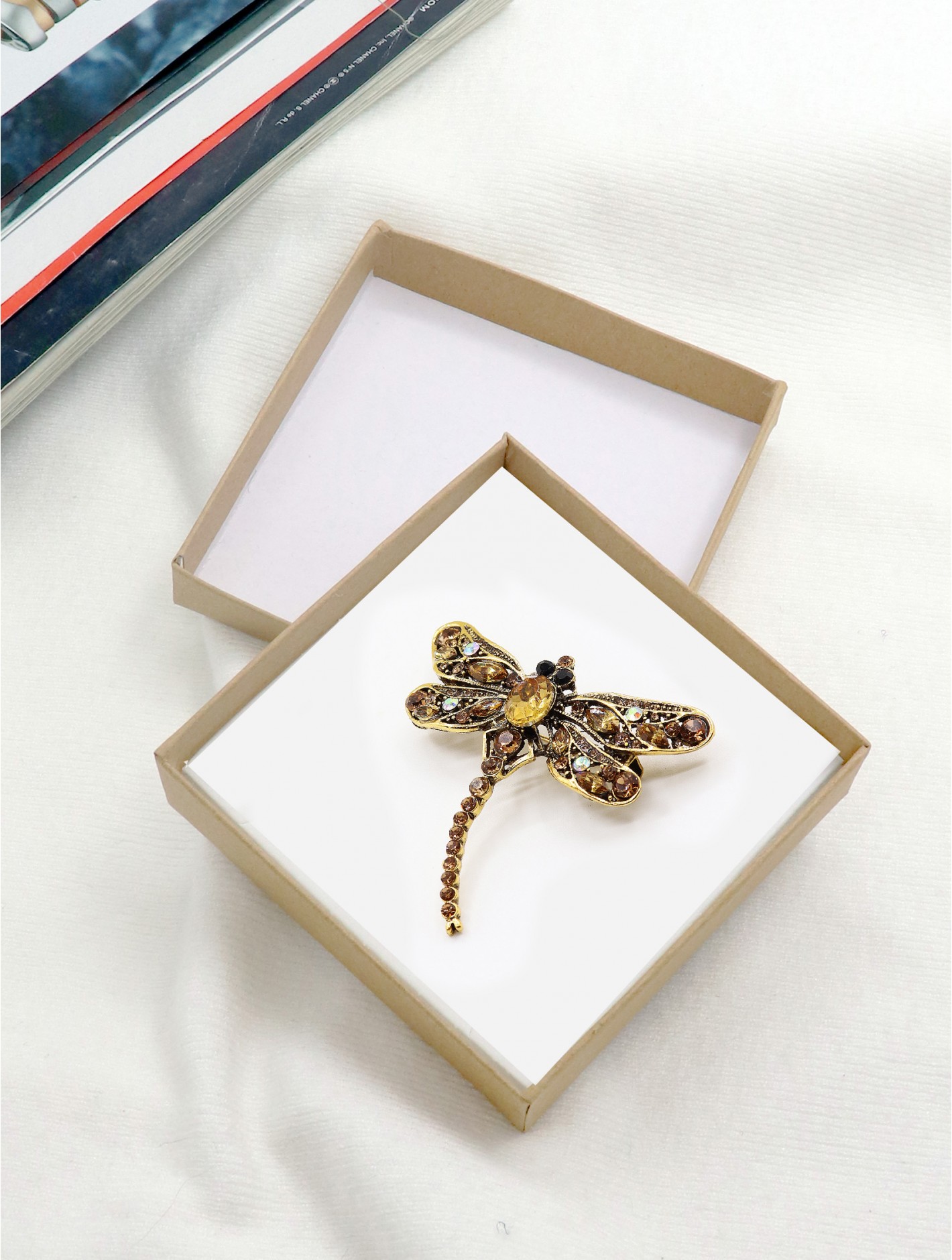 Multi Rhinestone Dragonfly Brooch