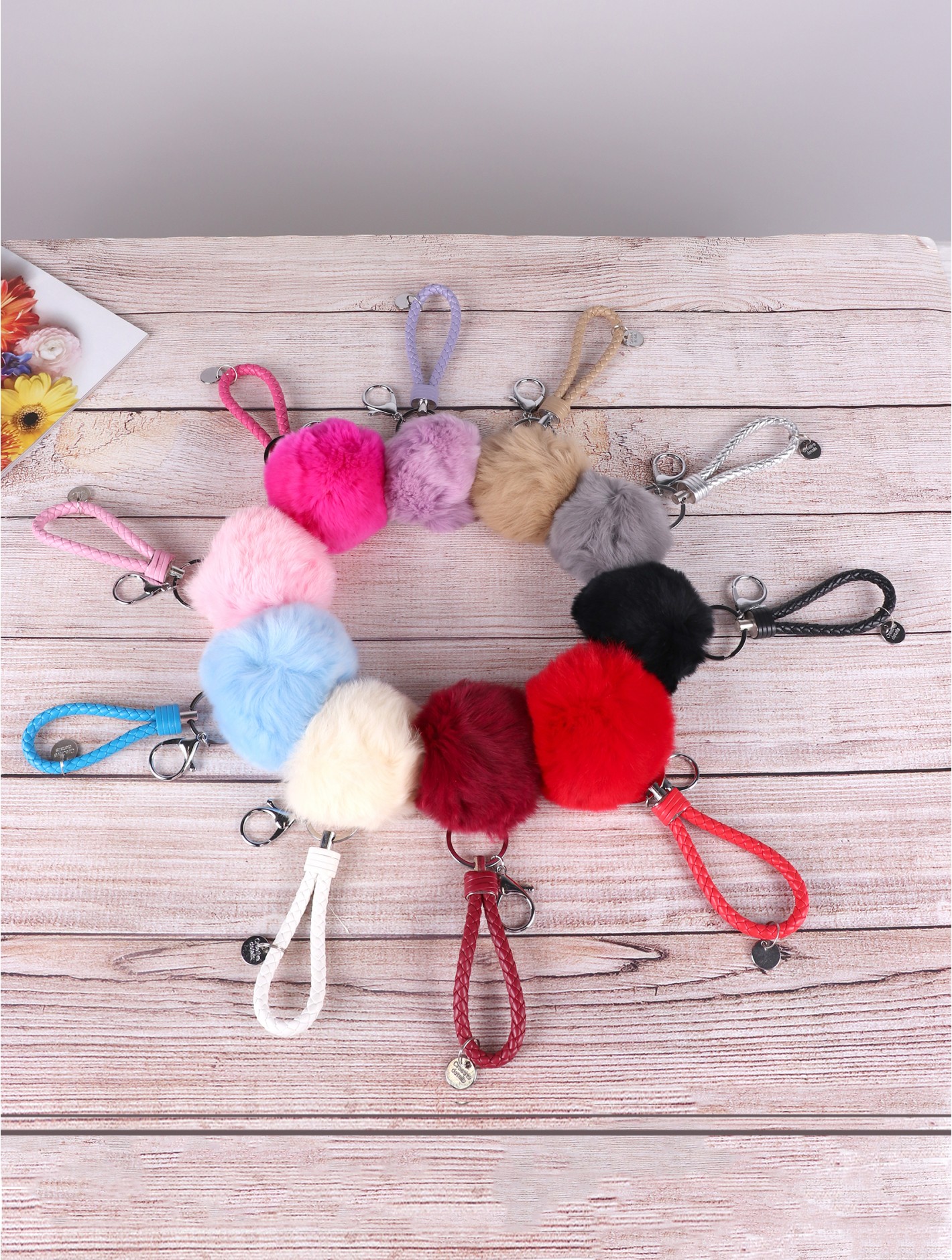 Assorted Fur Ball Keychain 10 pcs Multi-Pack with Display (DSP020-QT)
