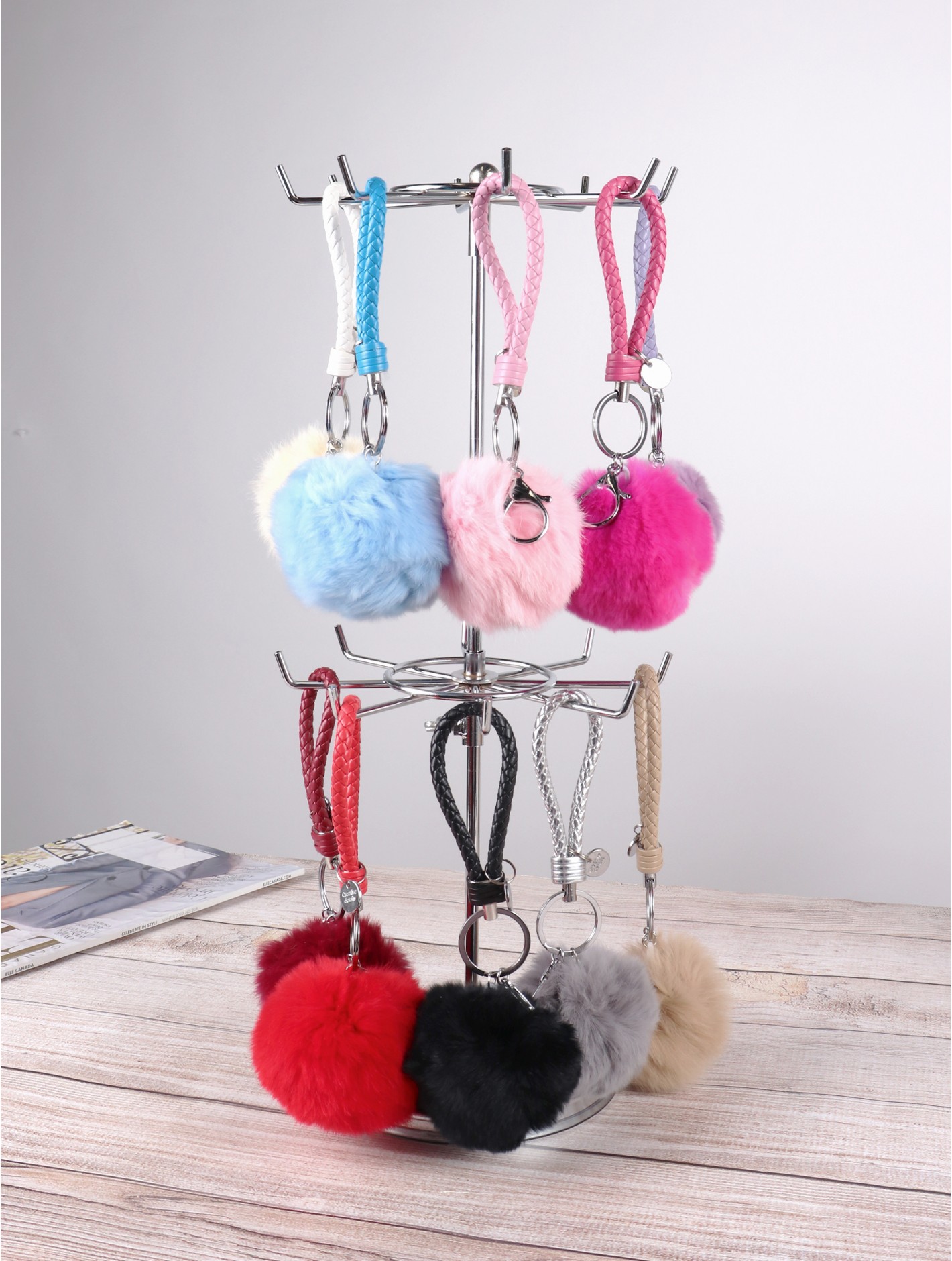 Assorted Fur Ball Keychain 10 pcs Multi-Pack with Display (DSP020-QT)