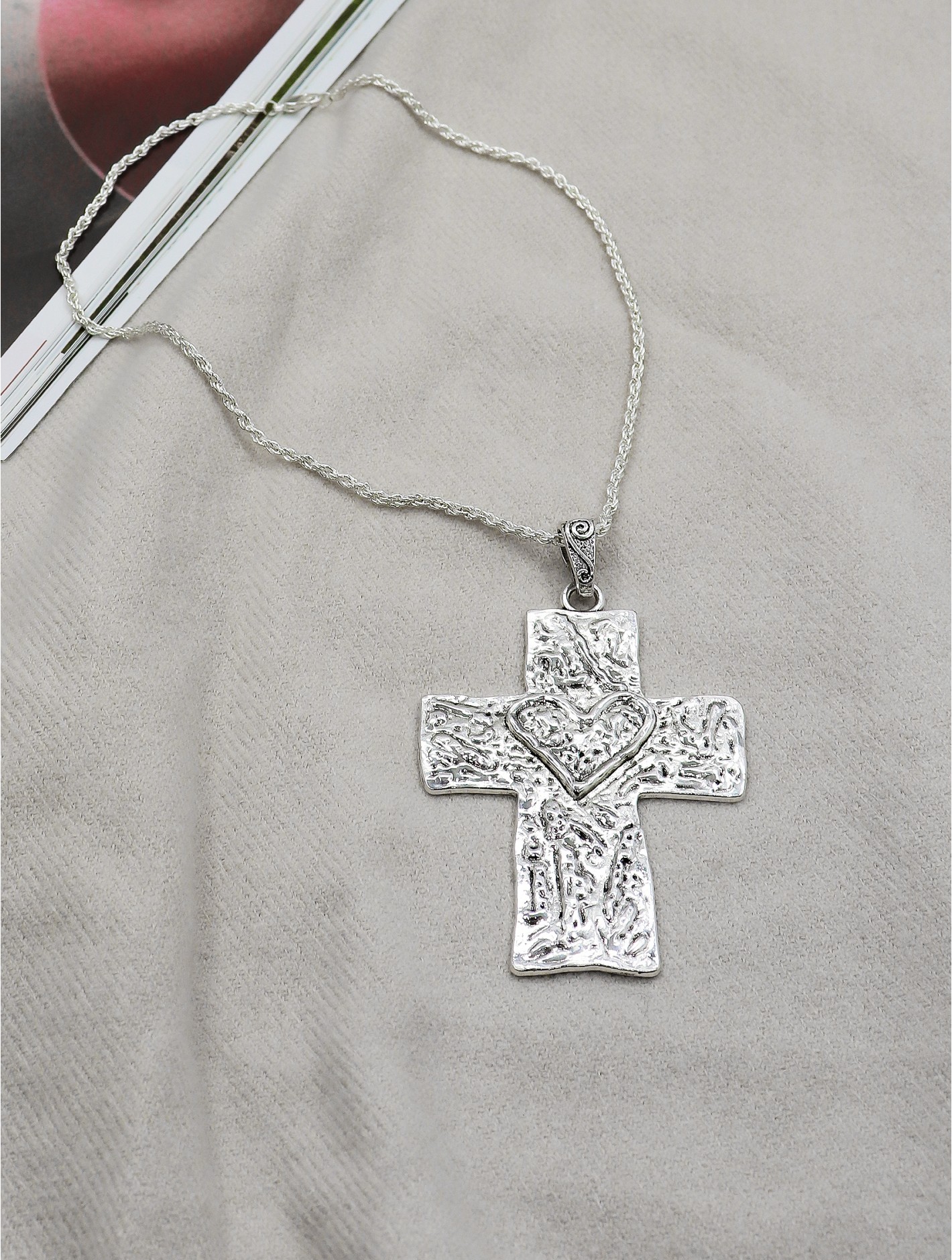 Rope Necklace W/ Cross and heart .Length adjustable