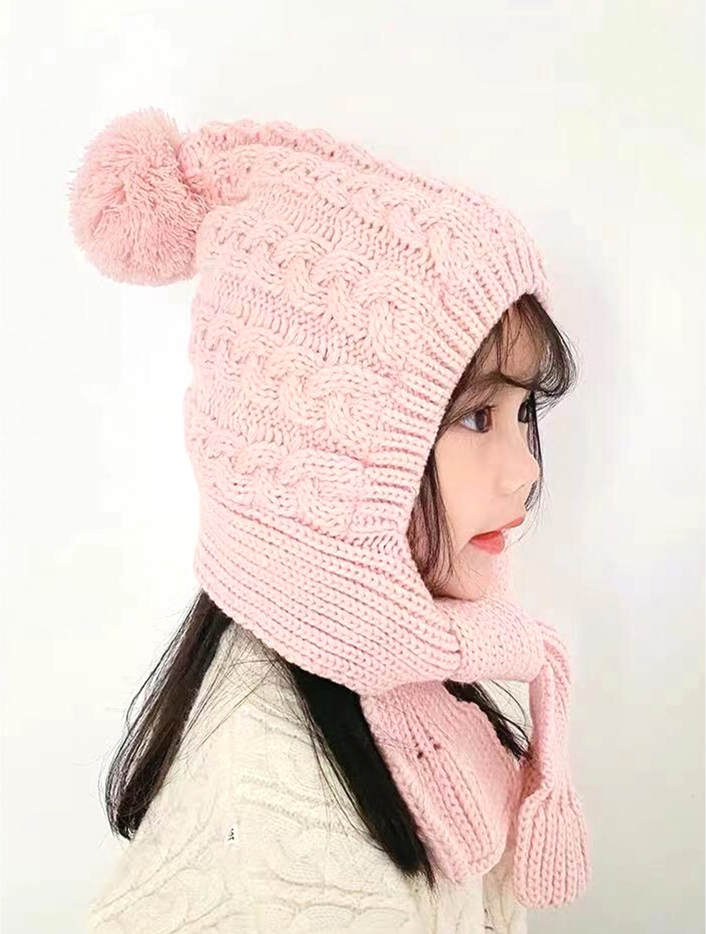 Kids Fashion Knitted Hat with Attached Scarf