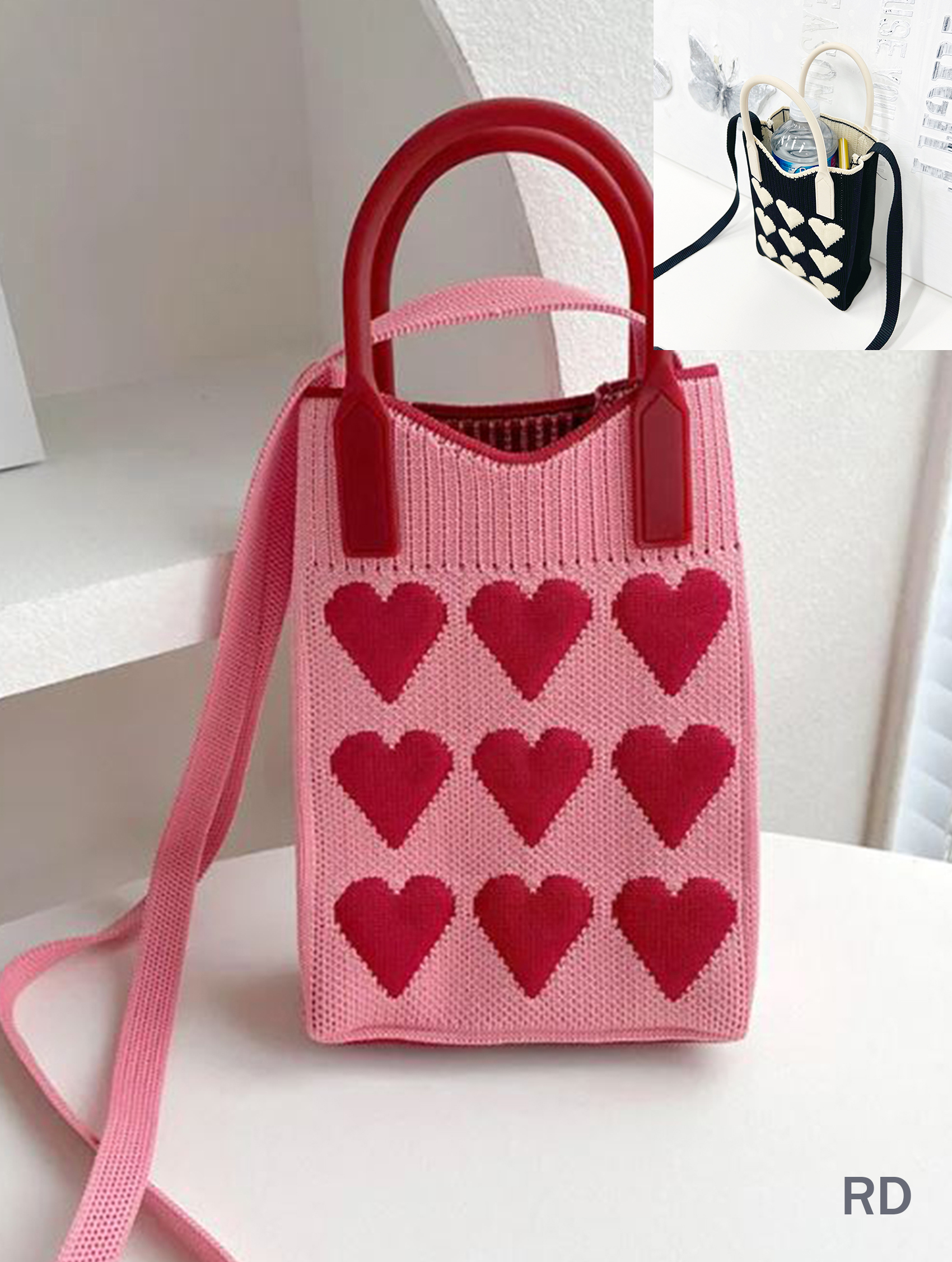 Trendy Heart Patterned Knitted Soft Cellphone Bag W Strap