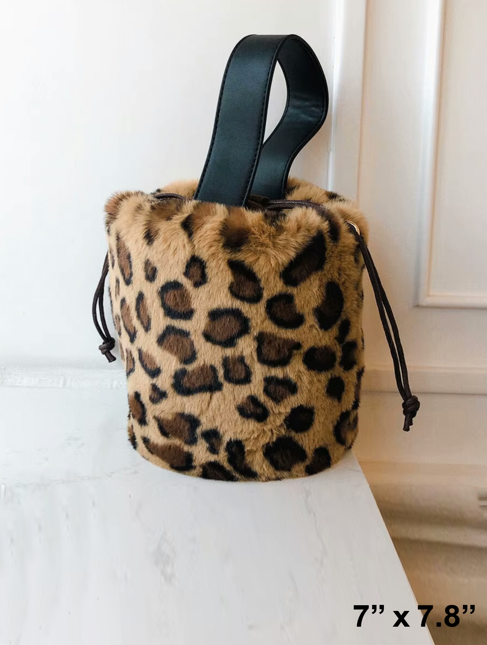 Leopard Print Plush Bucket Bag